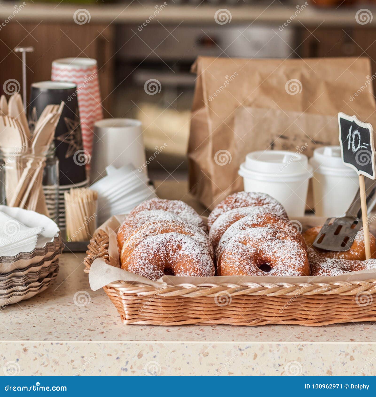 Doughnut Store Counter stock image. Image of hand, baked - 100962971