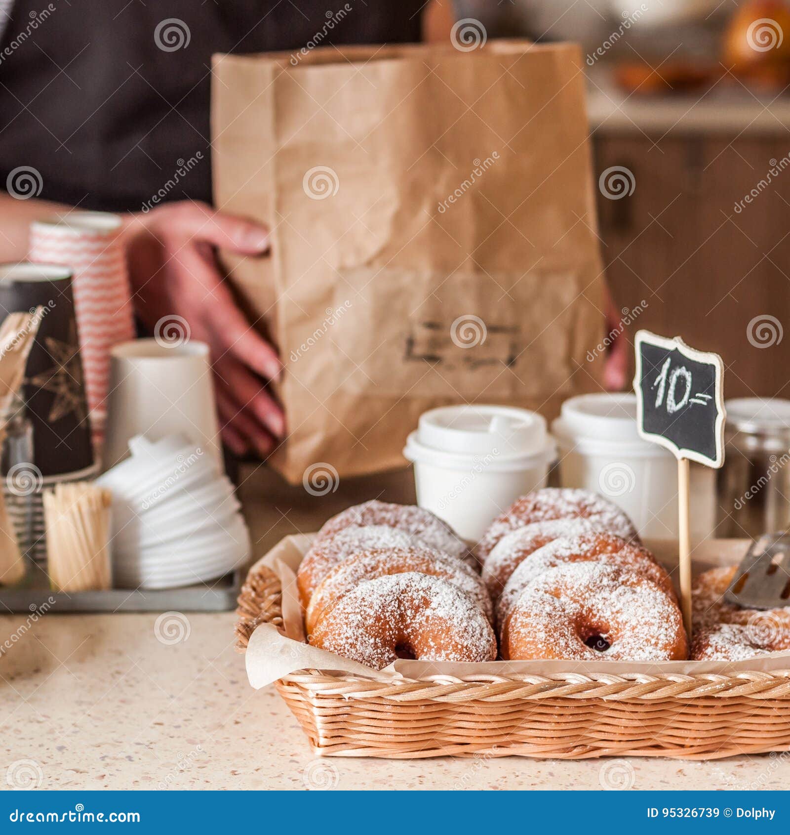 Doughnut Store Counter stock image. Image of apron, person - 95326739