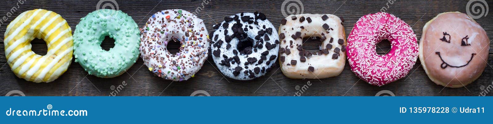 Doughnuts Donuts Various Types of Cakes Abstract Fat Thursday Banner ...