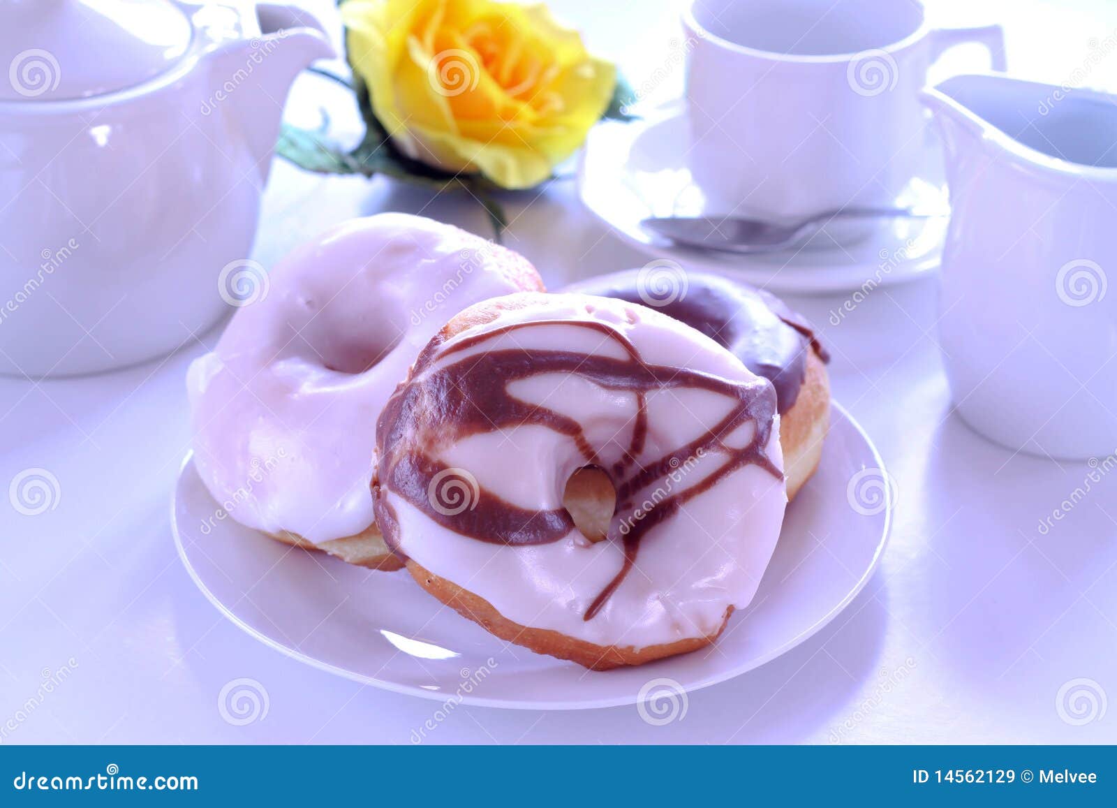 Doughnuts and tea stock image. Image of vanilla, chocolate - 14562129