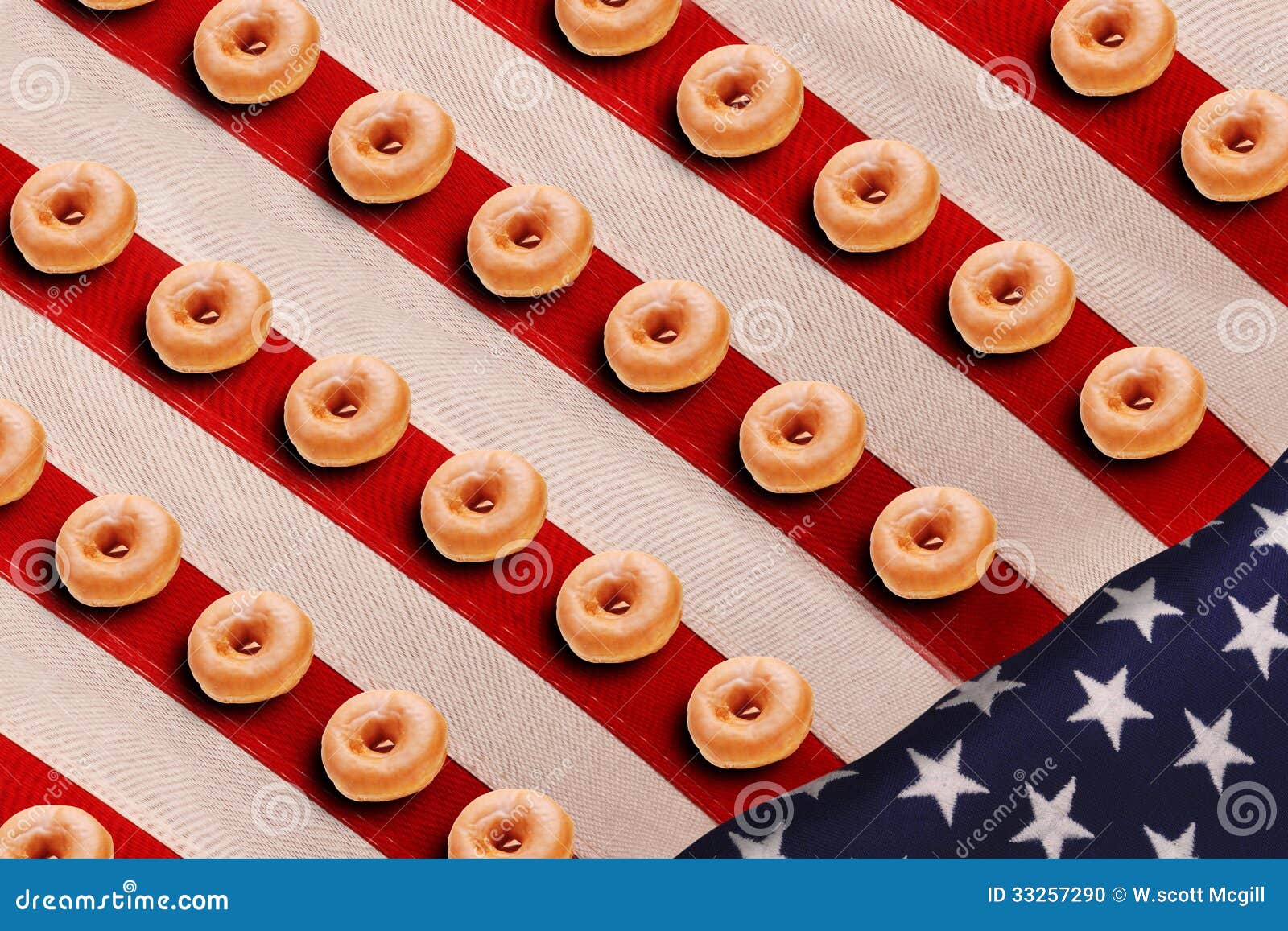 Doughnuts on US flag stock photo. Image of healthy, colour - 33257290