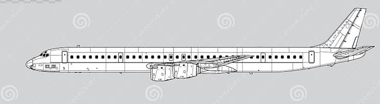 Douglas DC-8-71 Super 70. Vector Drawing of Long-range Jetliner Stock ...
