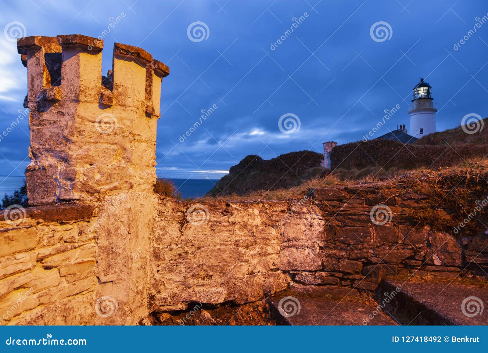 Douglas Head Lighthouse stock photo. Image of sunset - 127418492