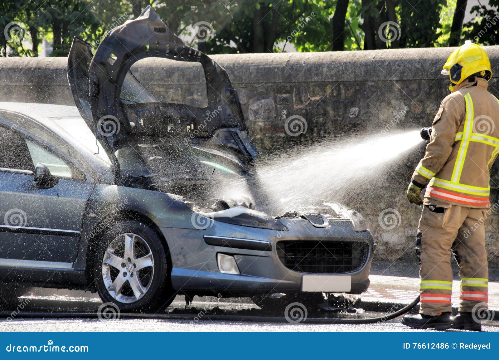 Dousing Down stock photo. Image of fire, hood, water - 76612486