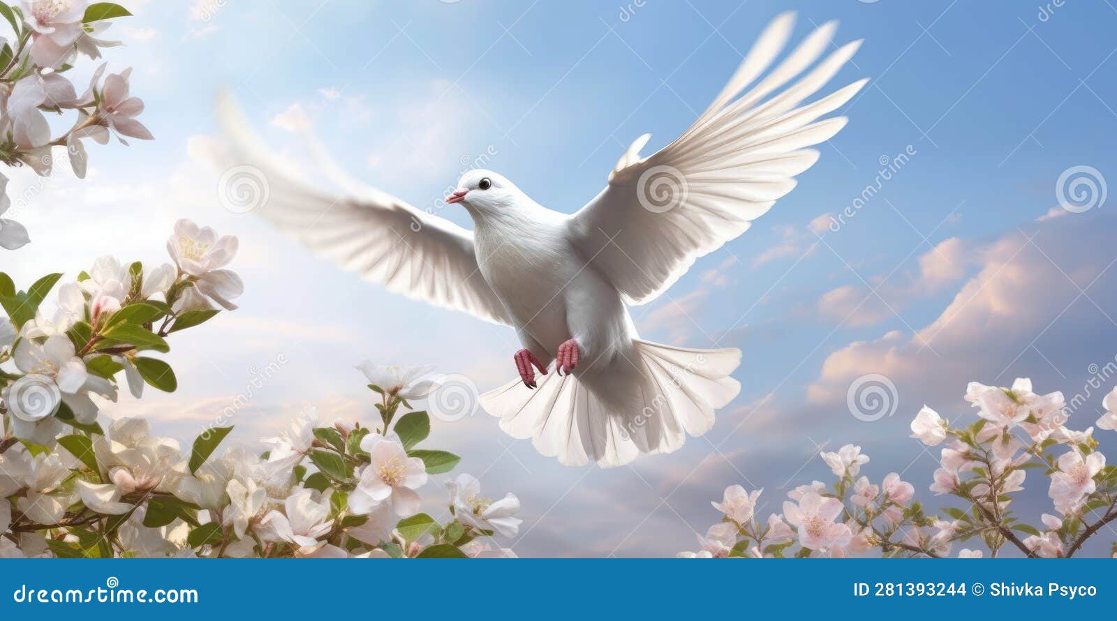 Dove in the Bright Sky with Flowers Generative AI Stock Illustration ...