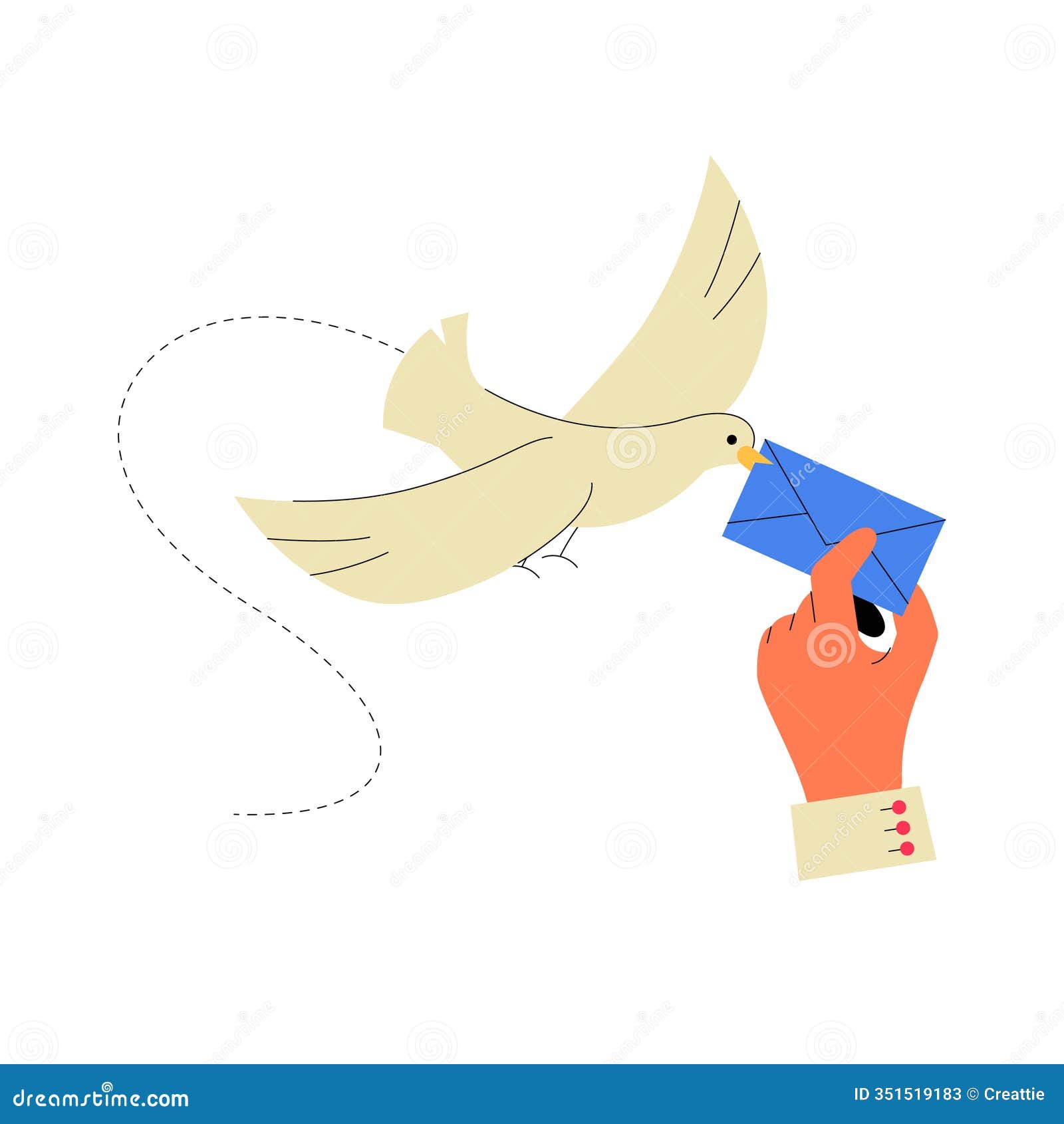 Dove with Envelope and Hand in Flat Vector Illustration Symbolizing ...