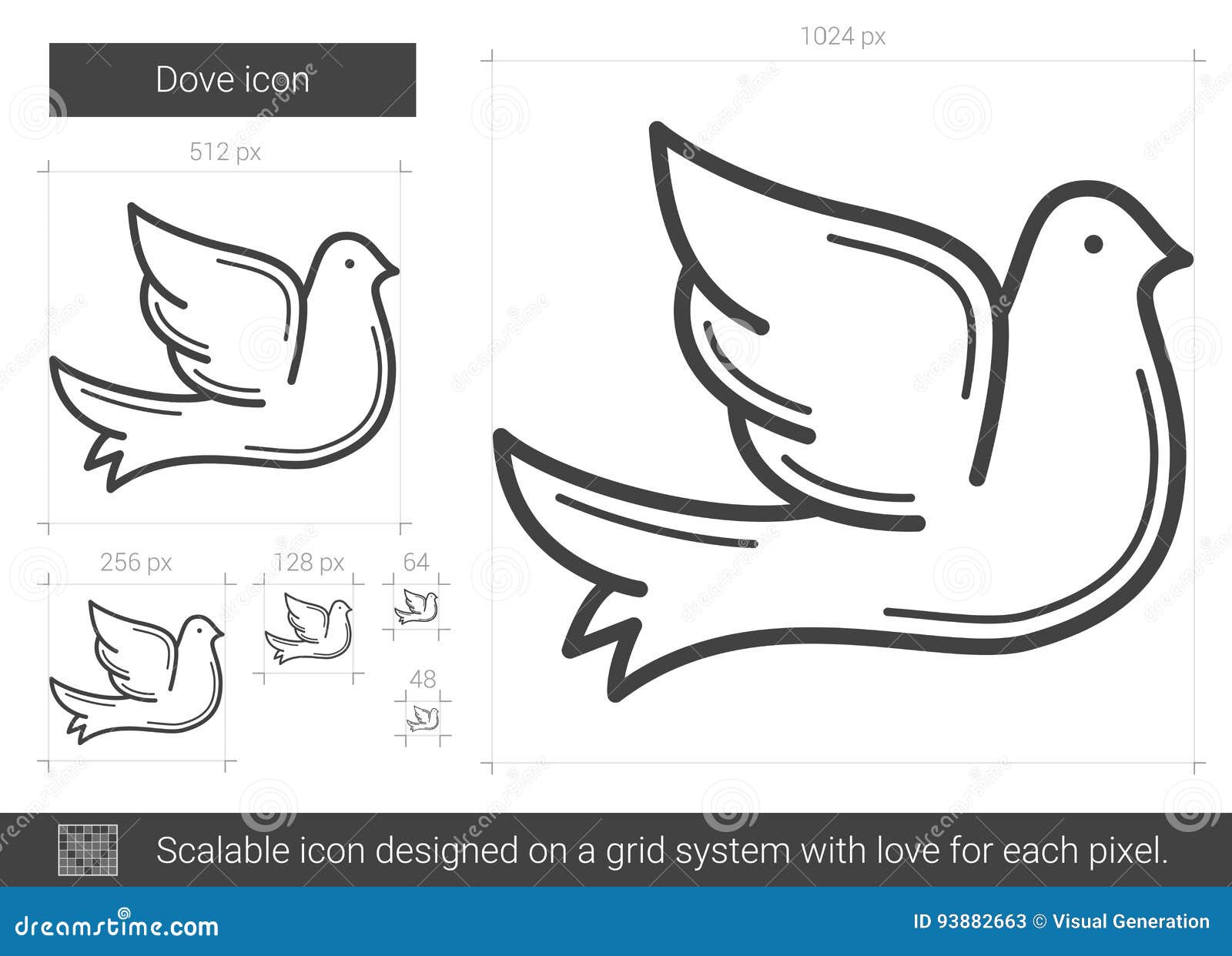 Dove line icon. stock vector. Illustration of thin, background - 93882663
