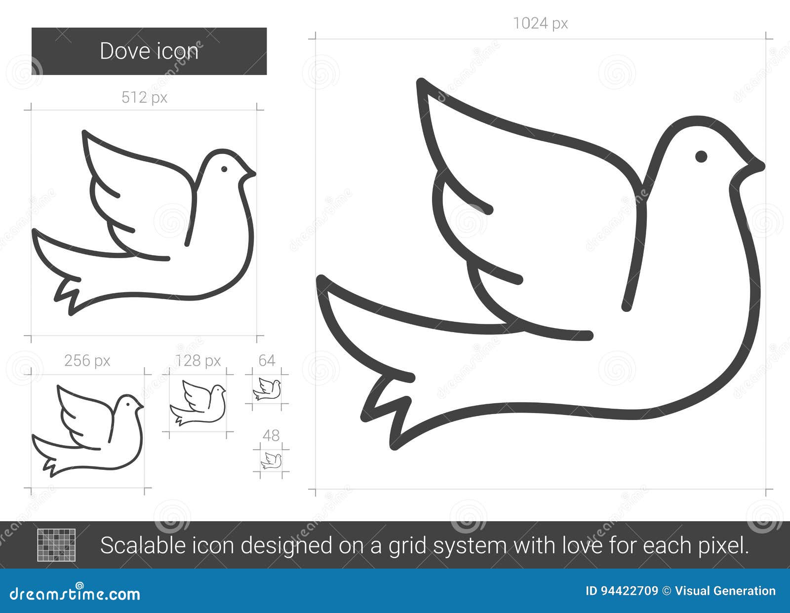 Dove line icon. stock vector. Illustration of background - 94422709
