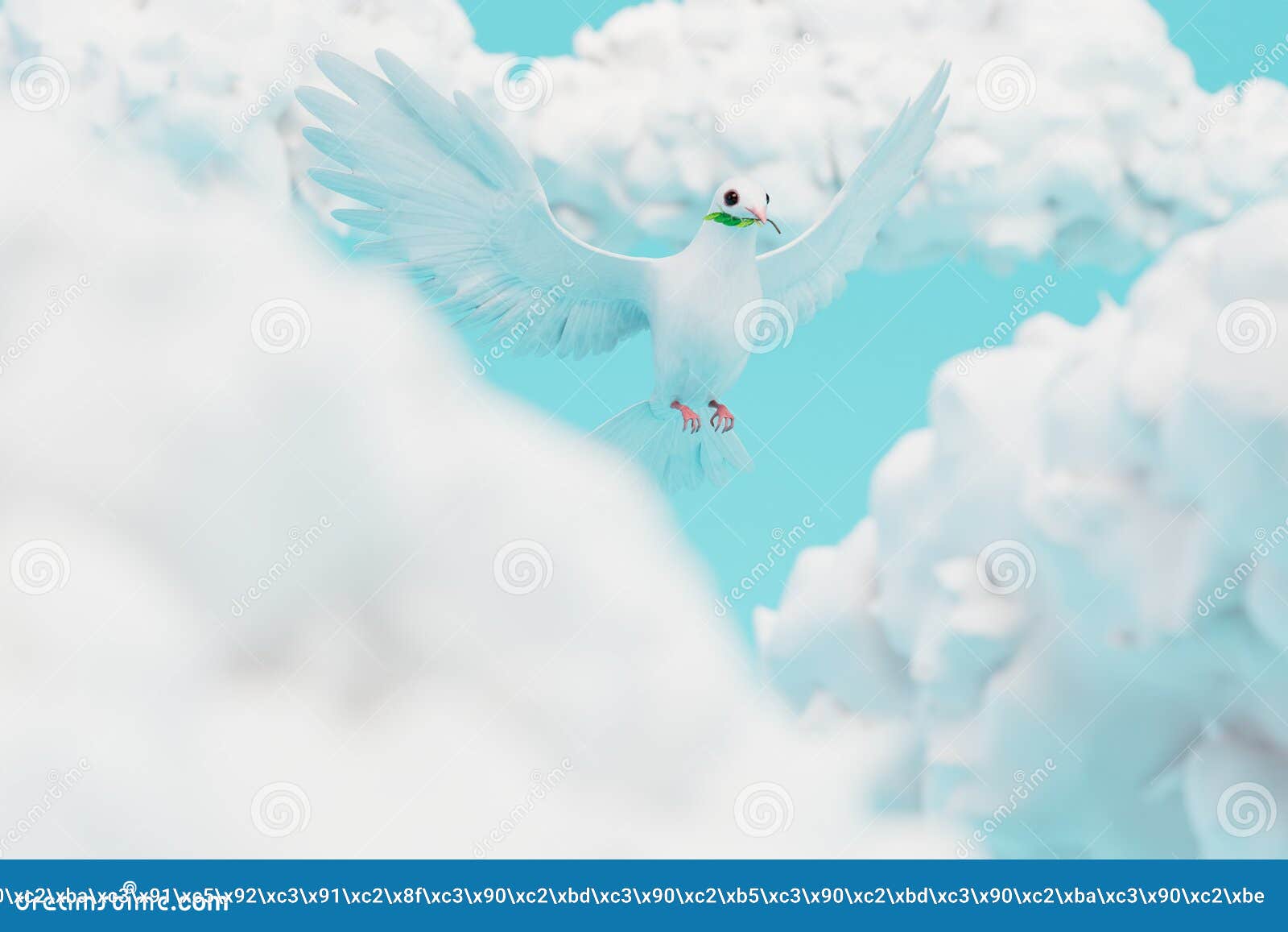 A Dove of Peace Flying on a Blue Background among the Clouds. 3D Render ...