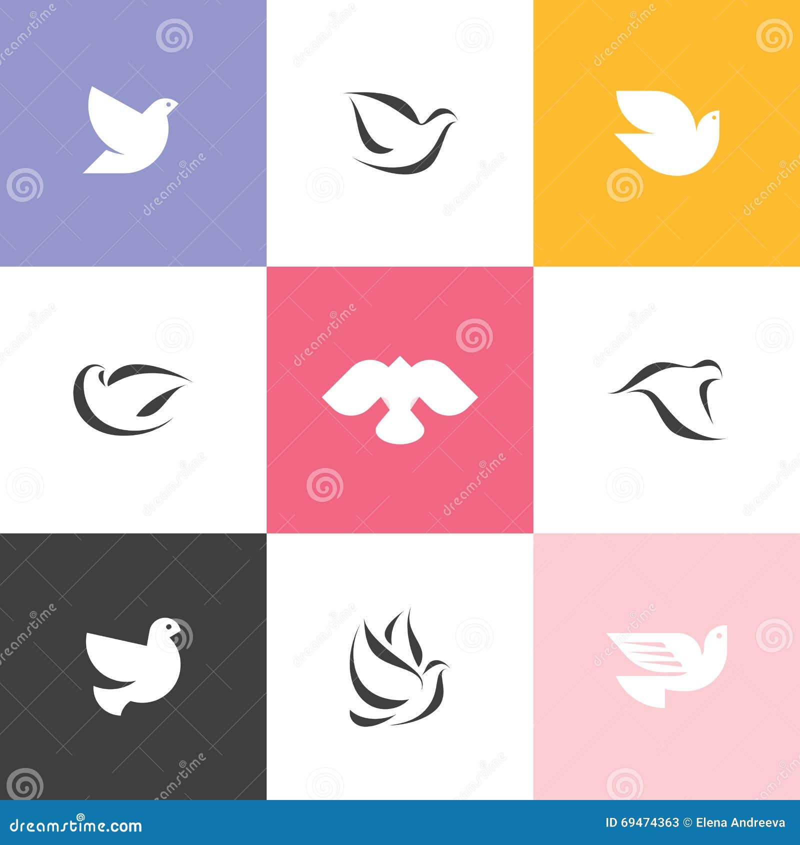 Dove. Set of Elegant Vector Icons and Logos Stock Vector - Illustration ...