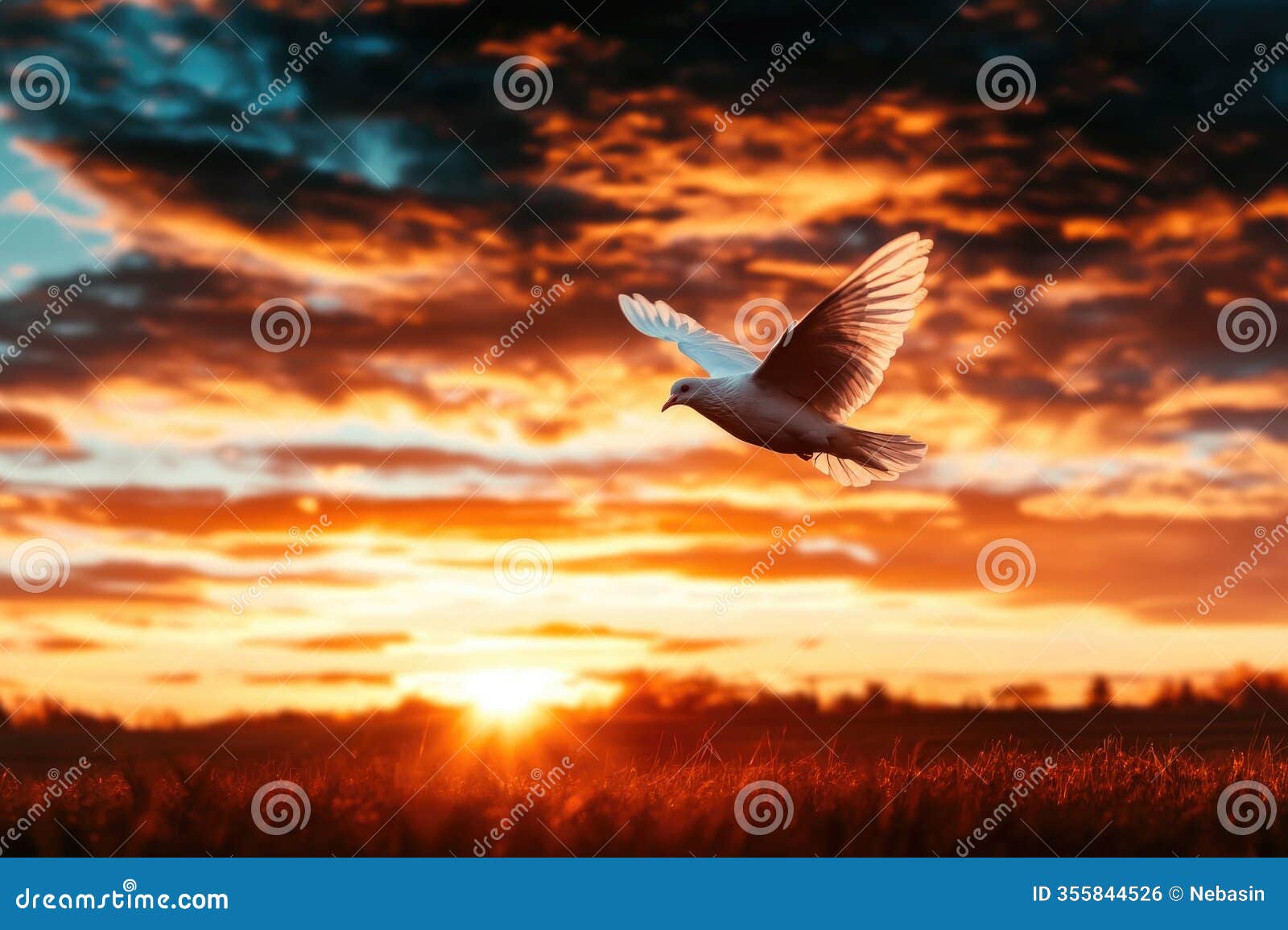 Dove Soaring at Sunset with Dramatic Clouds in the Background Stock ...