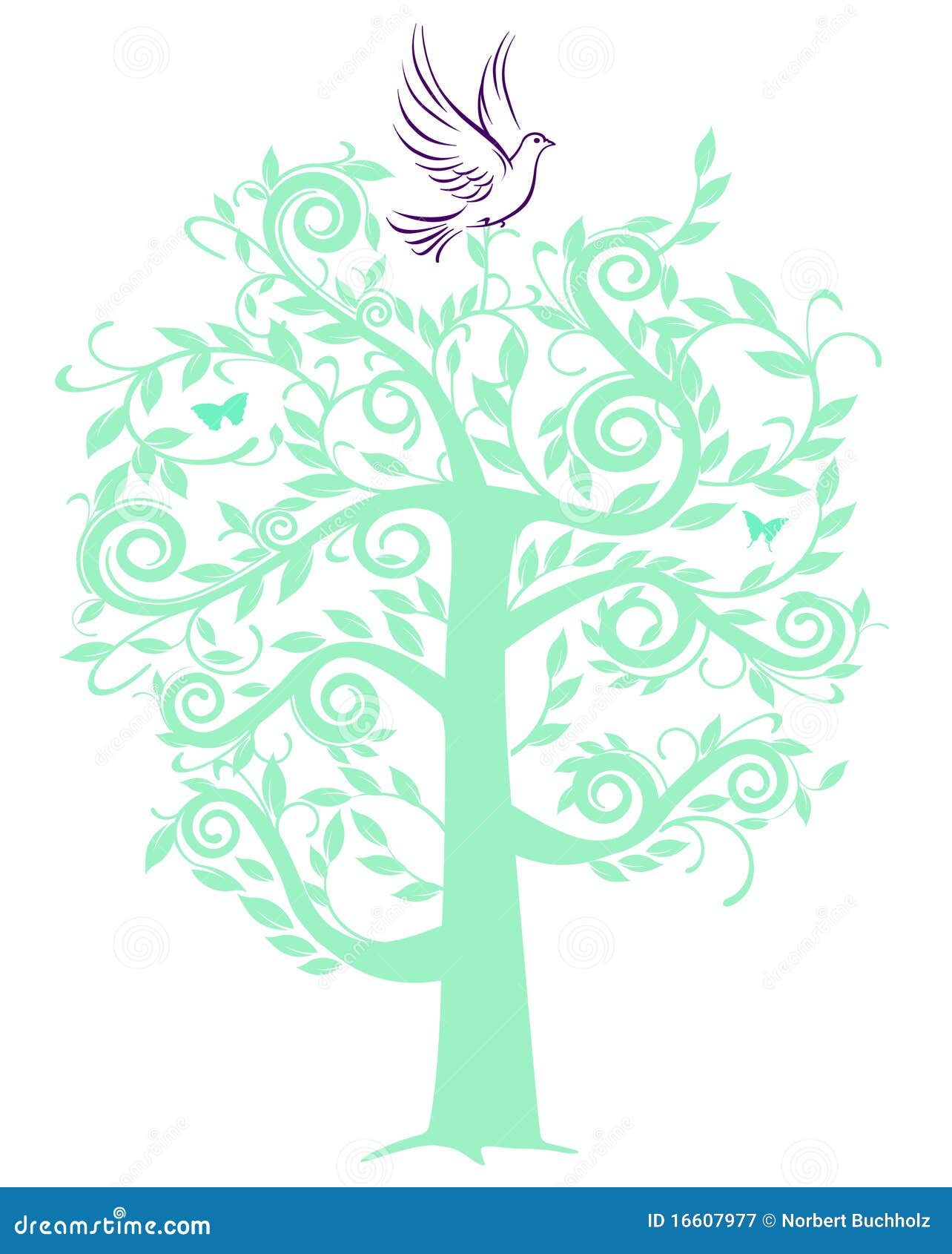 Dove On The Tree Branch Watercolor Illustration. Realistic Streptopelia ...