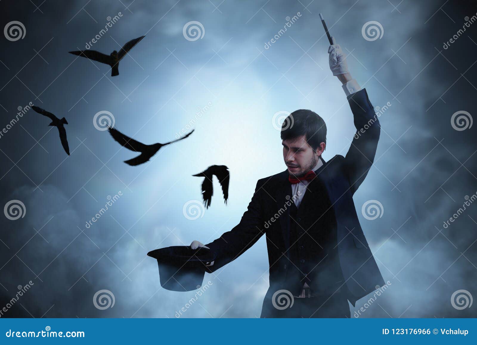 Doves are Flying Away from Hat of Magician or Illusionist Stock Photo ...