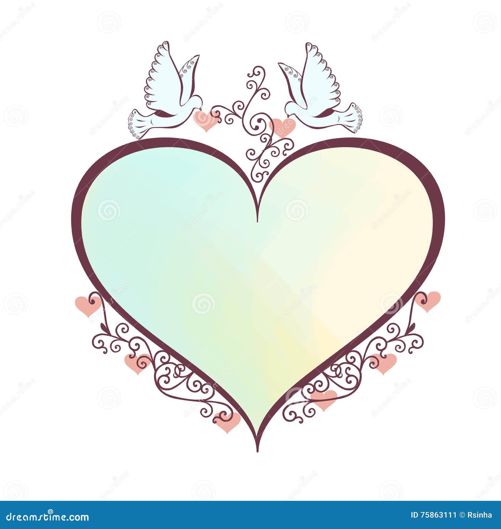 Doves with Heartshaped Frame. Stock Vector - Illustration of peaceful ...