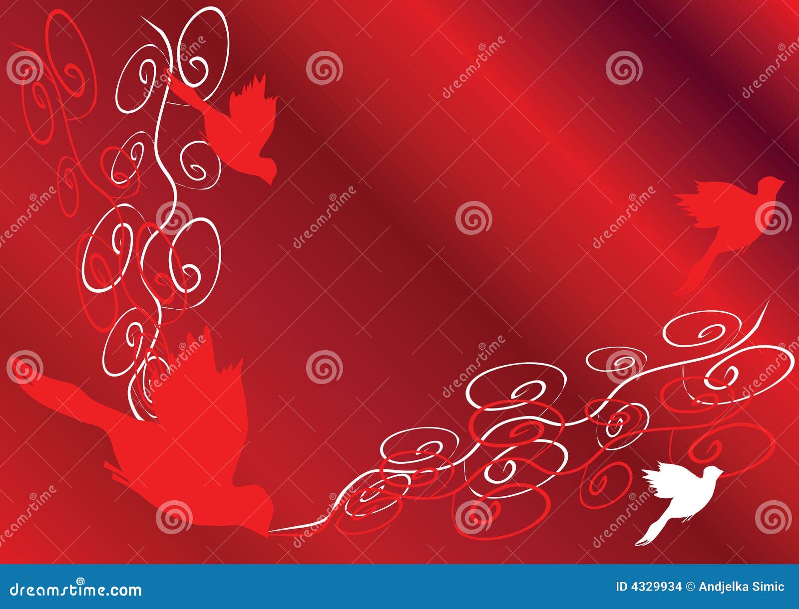 Doves on red backgraund stock vector. Illustration of beautiful - 4329934