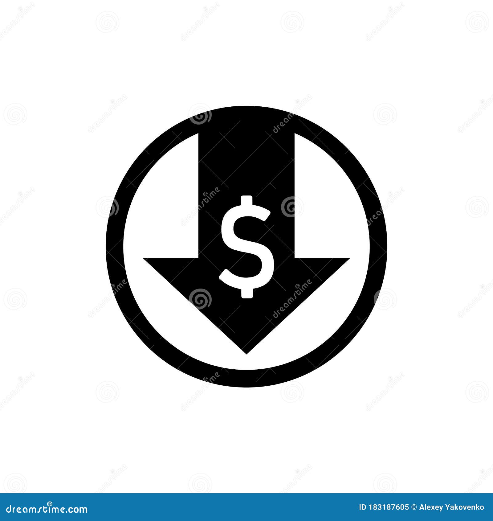 Down Arrow, Dollar Depreciation Icon. Money Value Down on Isolated ...