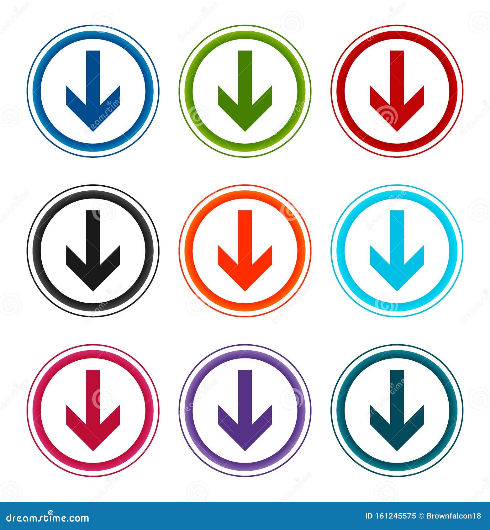 Down Arrow Icon Flat Round Buttons Set Illustration Design Stock Vector ...