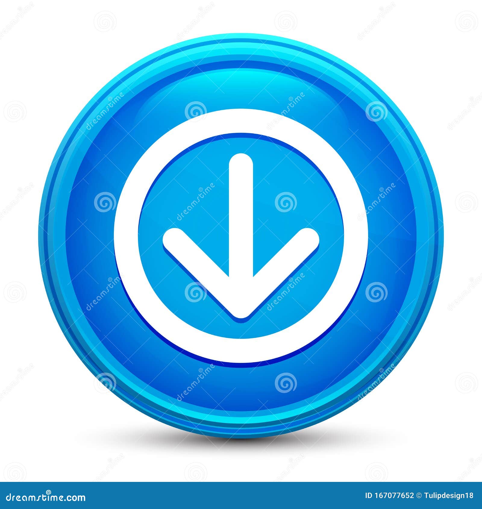 Down Arrow Icon Glass Shiny Blue Round Button Isolated Design Vector ...