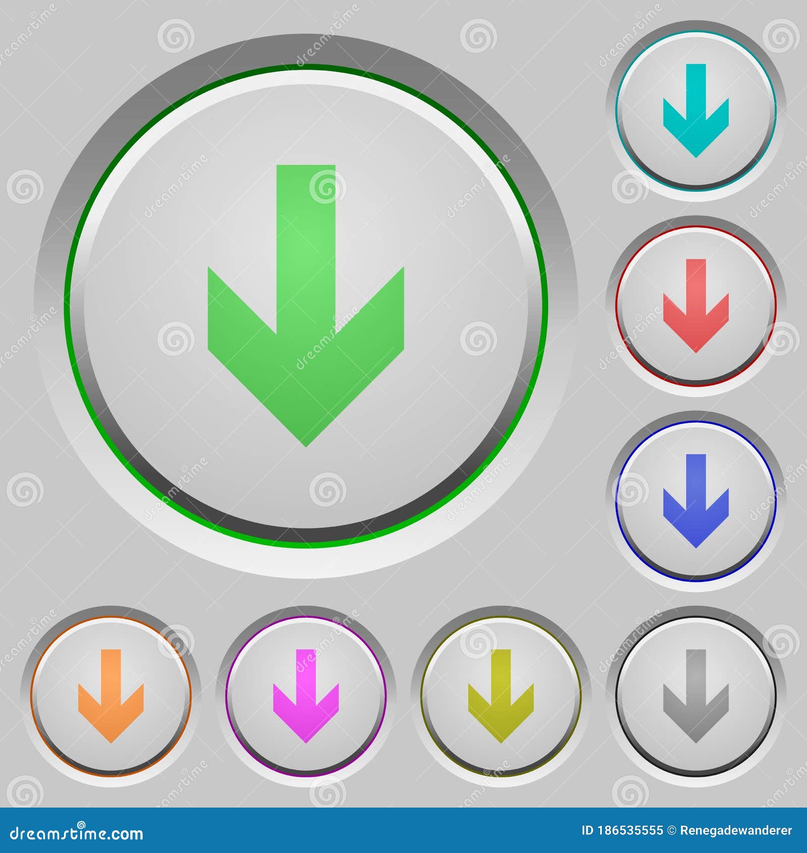 Down arrow push buttons stock vector. Illustration of cyan - 186535555