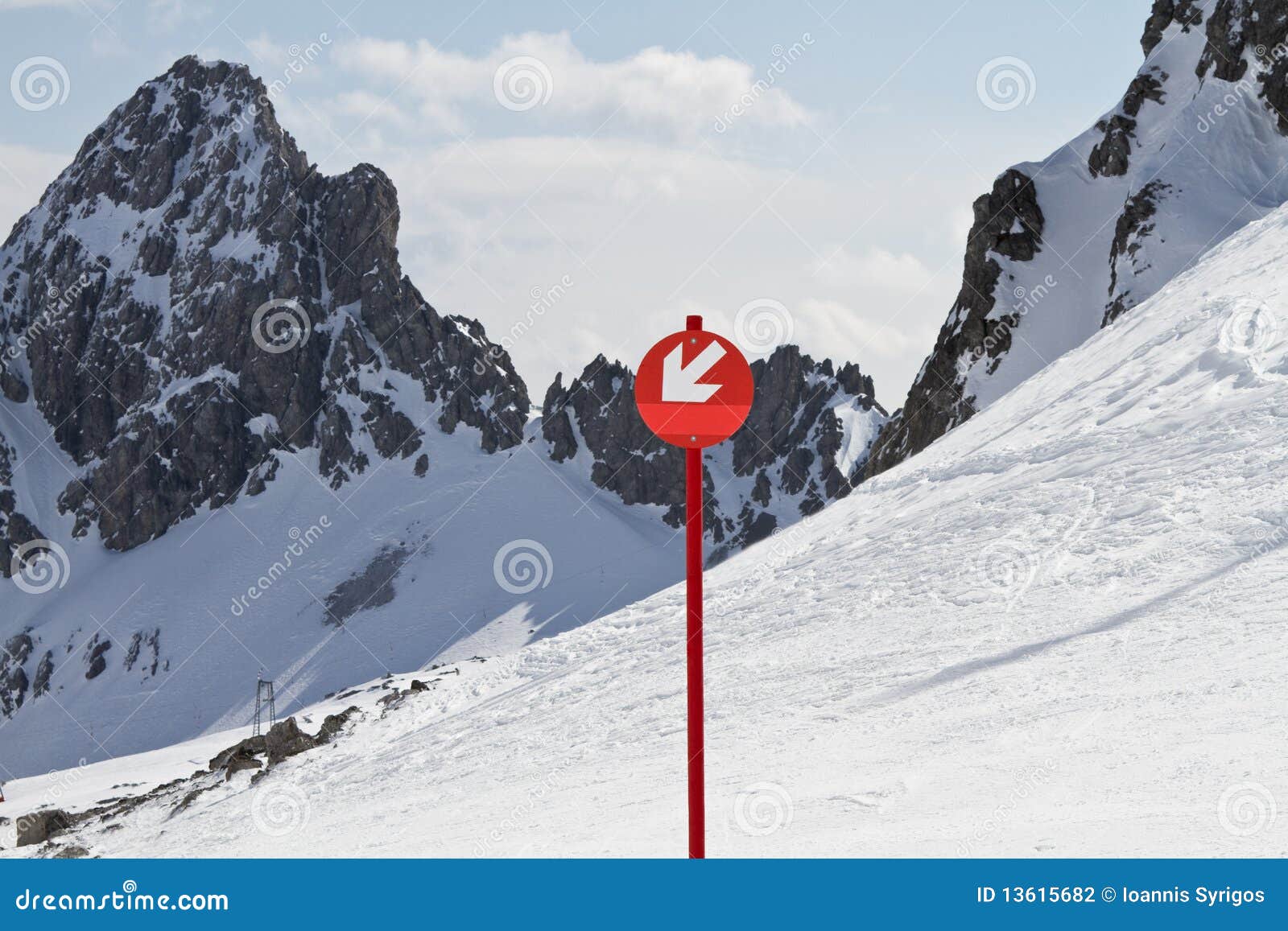 Down Arrow Sign on Ski Slope Stock Photo - Image of nature, mountain ...