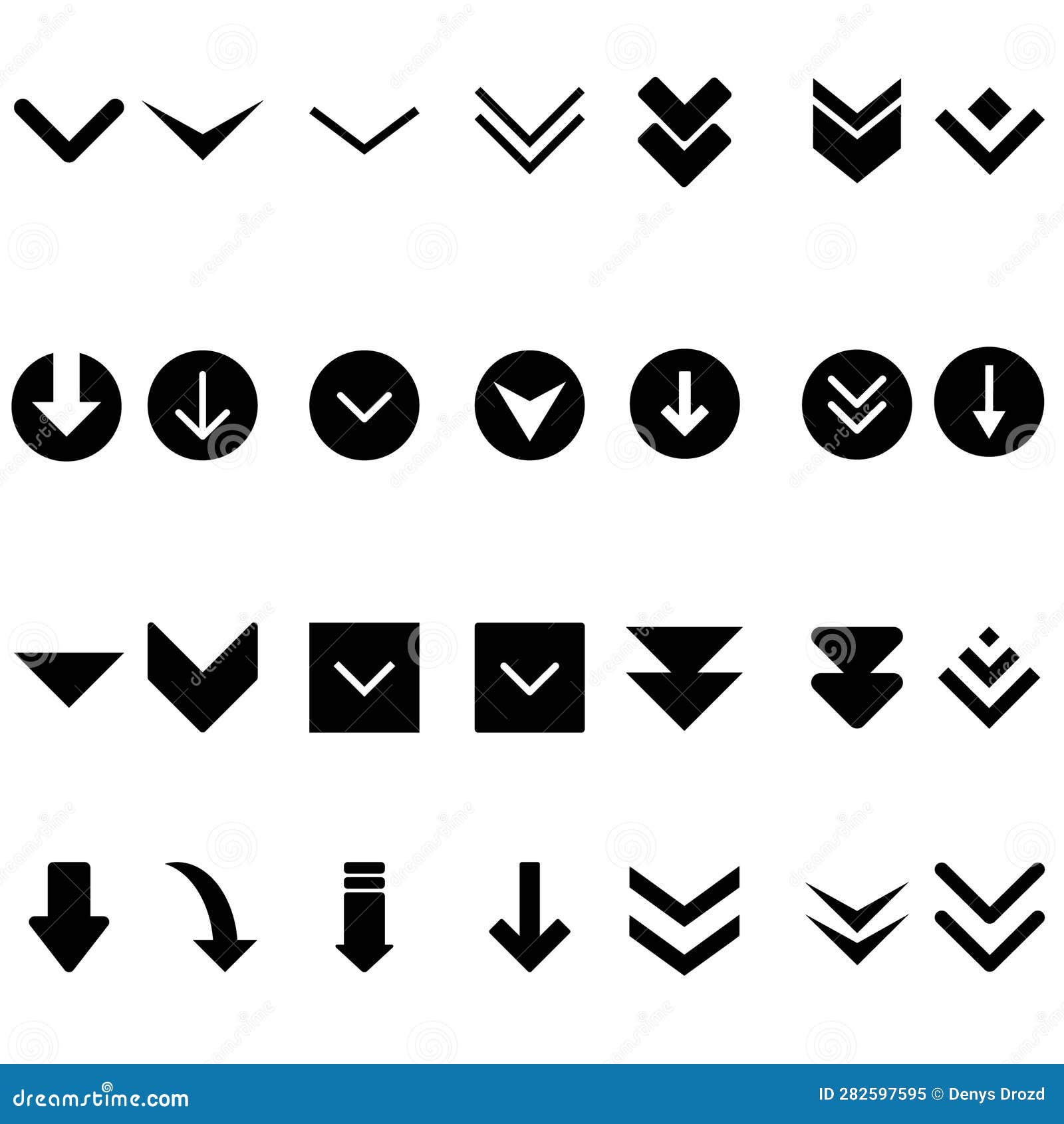Down Arrow Vector Icon Set. Scroll Illustration Sign Collection Stock ...