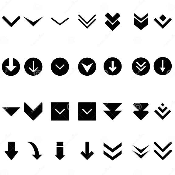 Down Arrow Vector Icon Set. Scroll Illustration Sign Collection Stock ...