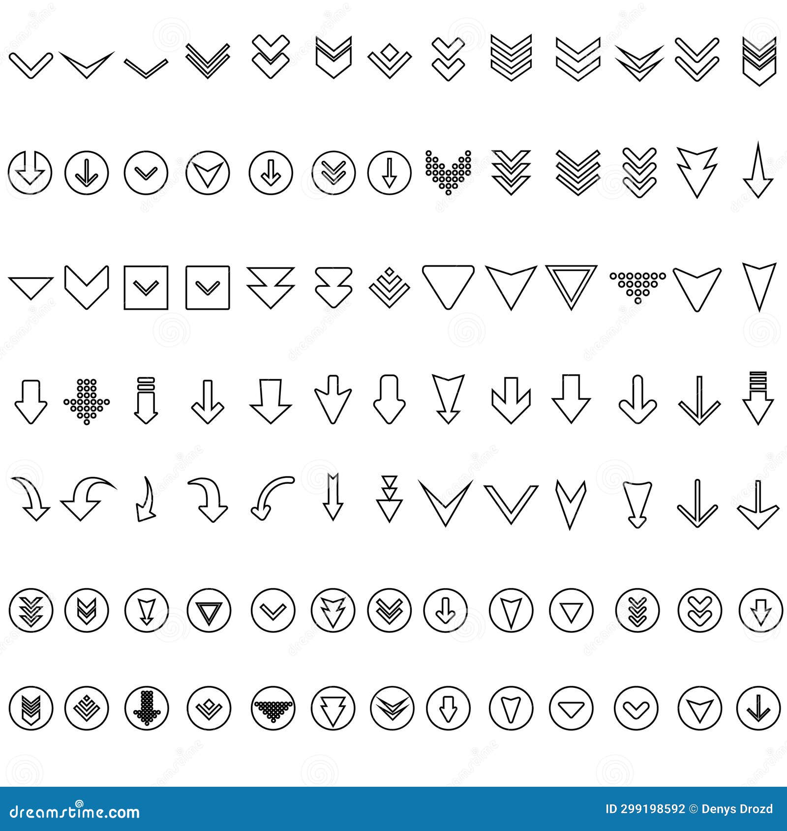 Down Arrow Vector Icon Set. Scroll Illustration Sign Collection Stock ...