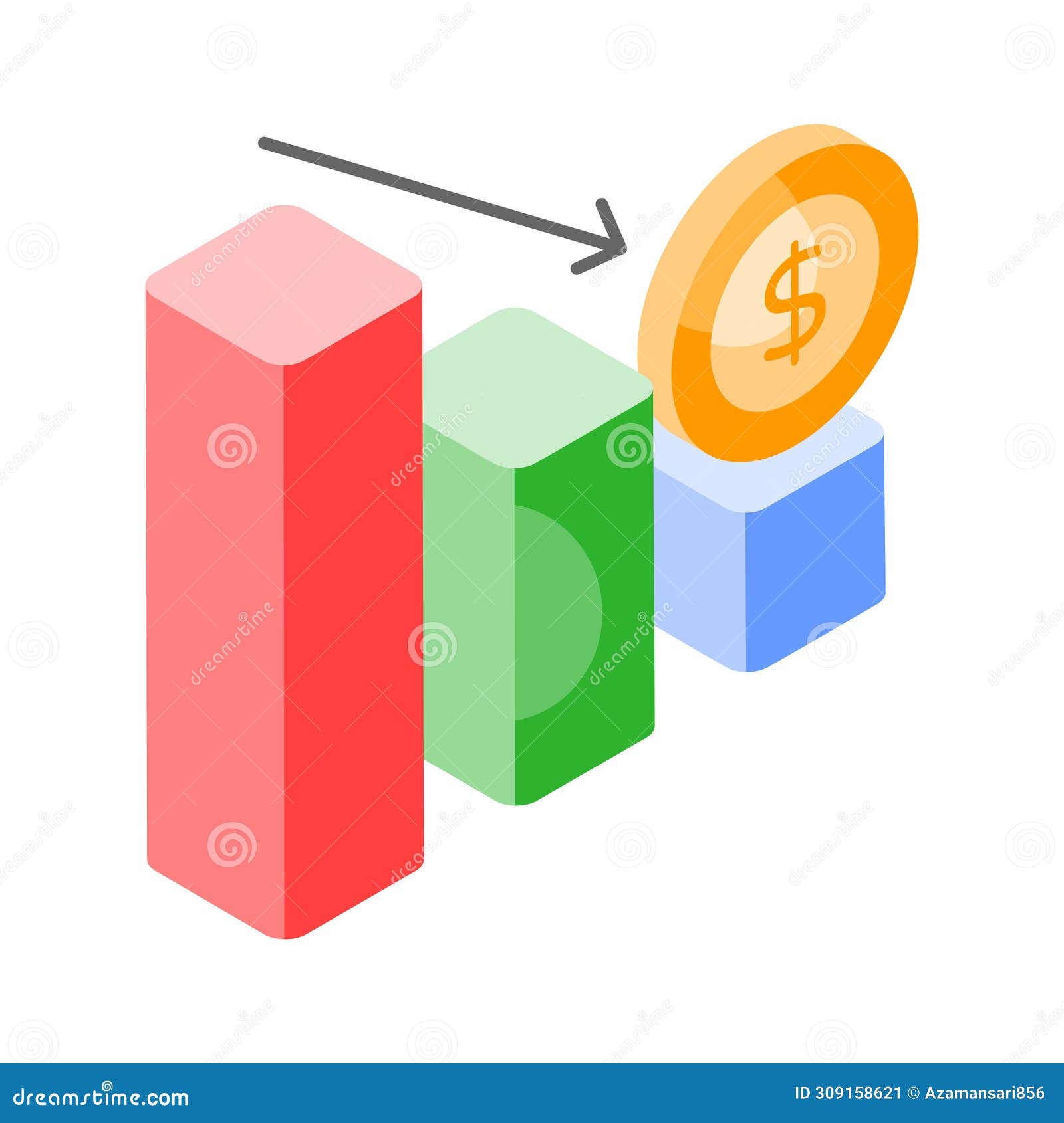 Down Chart, Financial Loss, Decrease Chart Isometric Vector Design Stock Vector - Illustration ...