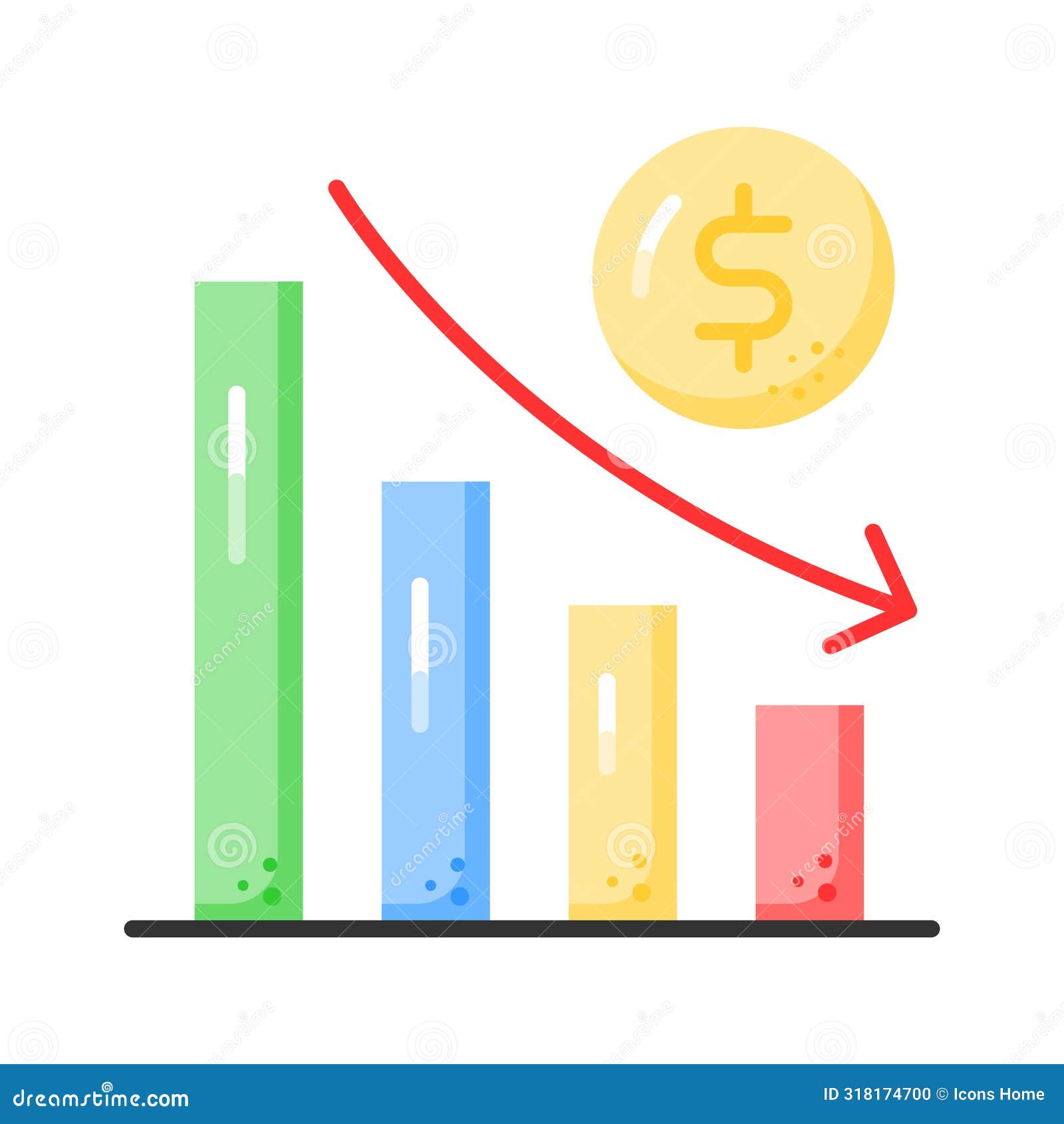 Down Chart, Financial Loss, Decrease Chart Vector Design Stock Vector - Illustration of currency ...