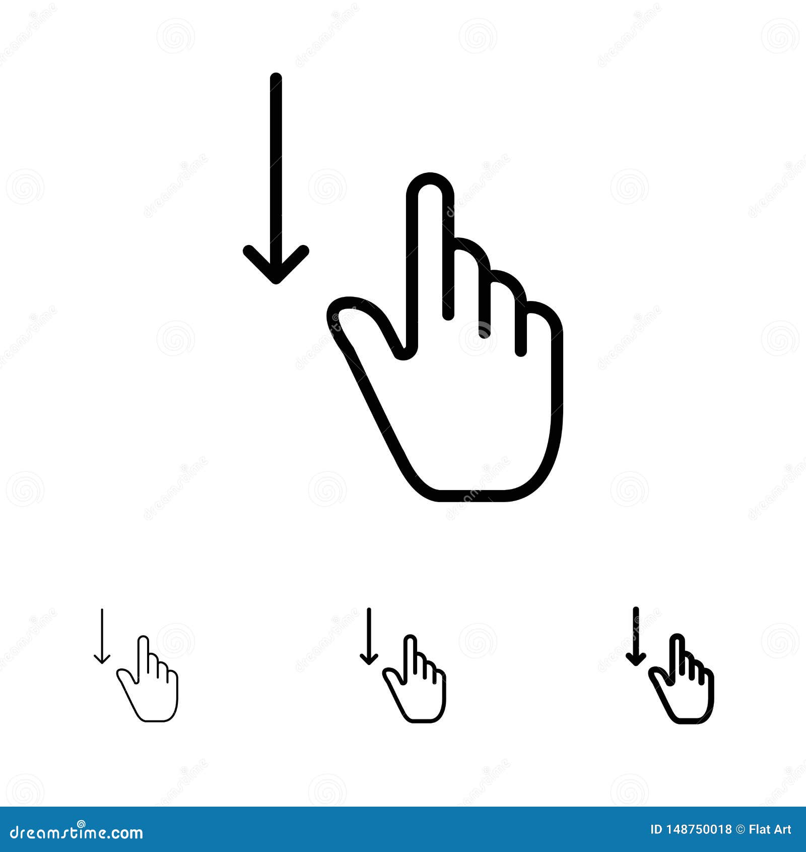 Down, Finger, Gesture, Gestures, Hand Bold and Thin Black Line Icon Set ...