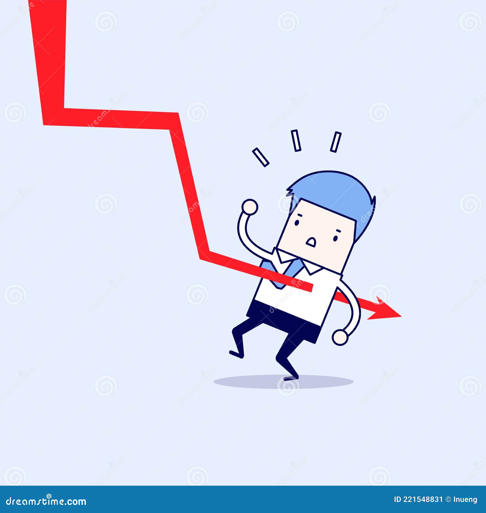 Down Graph Fall To Businessman. Cartoon Character Thin Line Style ...