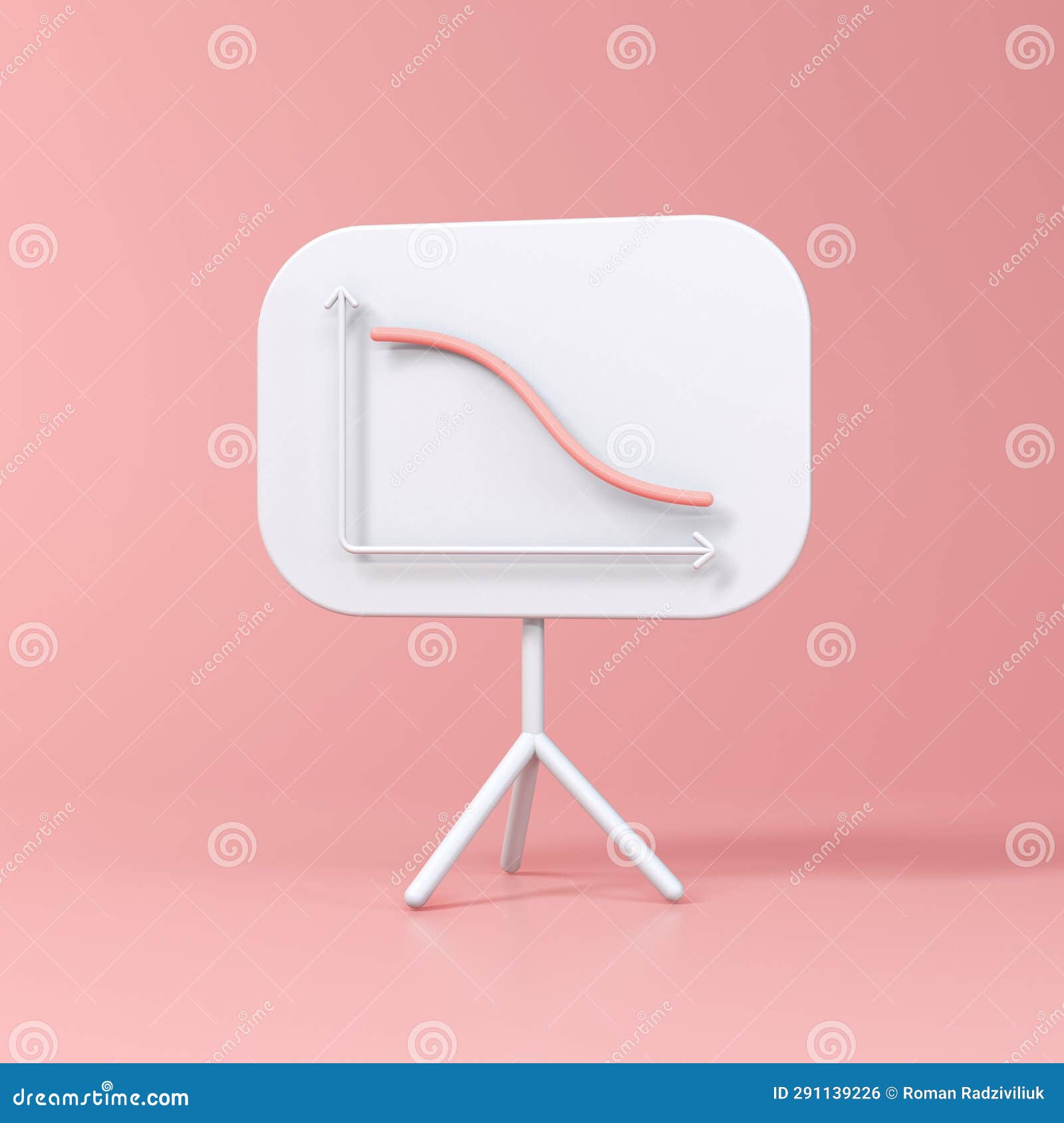 Down Graph Red Line on White Board Isolated Over Soft Red Background ...