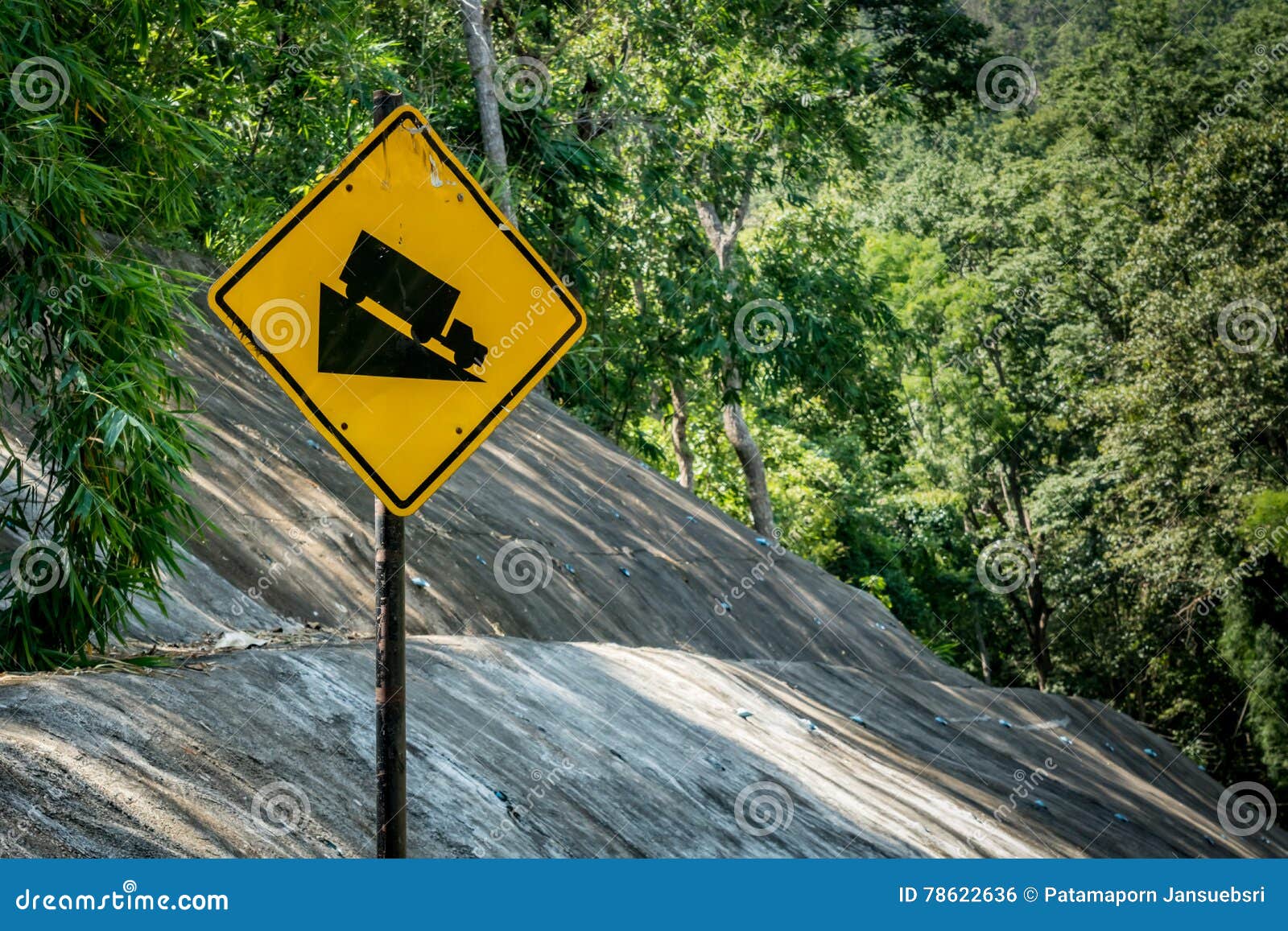 Down hill traffic sign stock photo. Image of hill, climb - 78622636