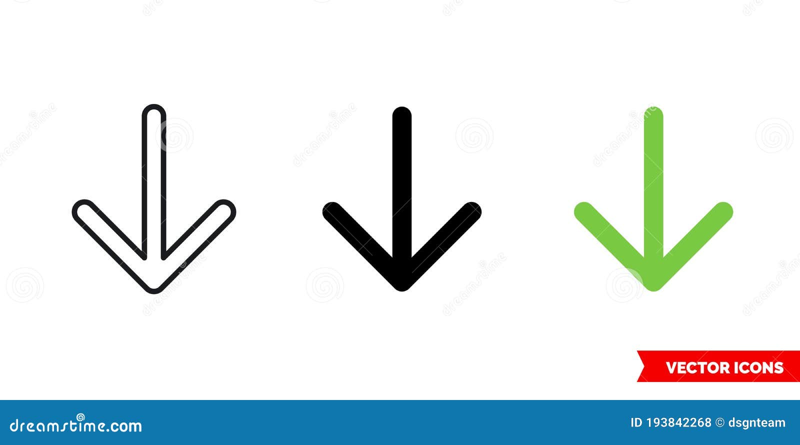 Down Icon of 3 Types Color, Black and White, Outline. Isolated Vector ...