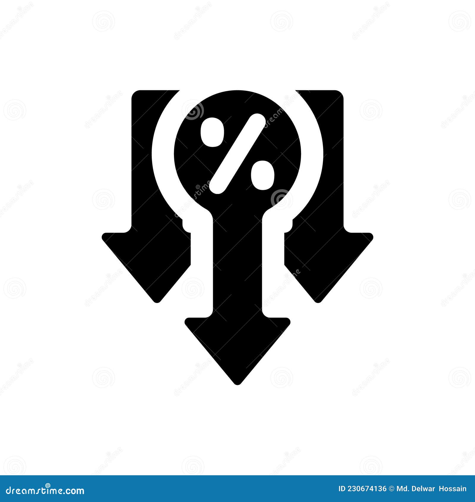 Down interest rate icon stock vector. Illustration of sign - 230674136