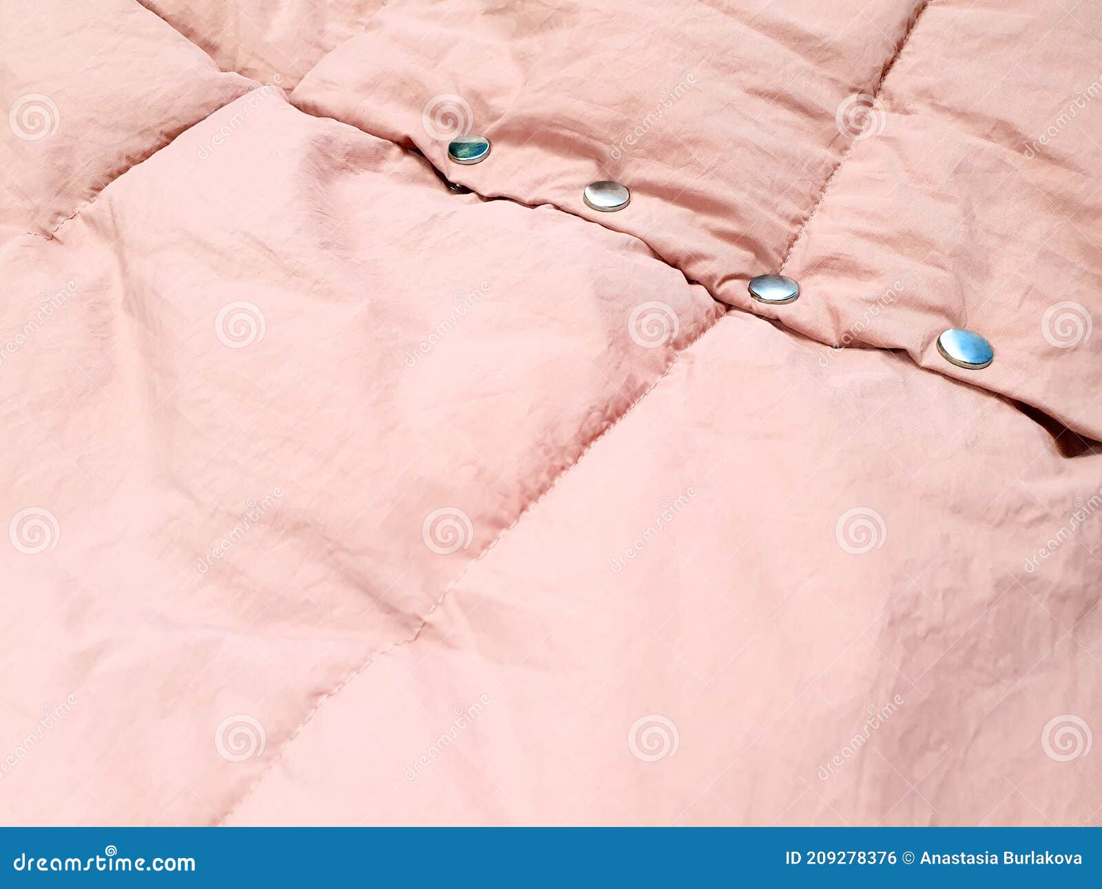 Down Jacket Fabric Background and Metal Buttons or Rivets, Pink Puffer ...