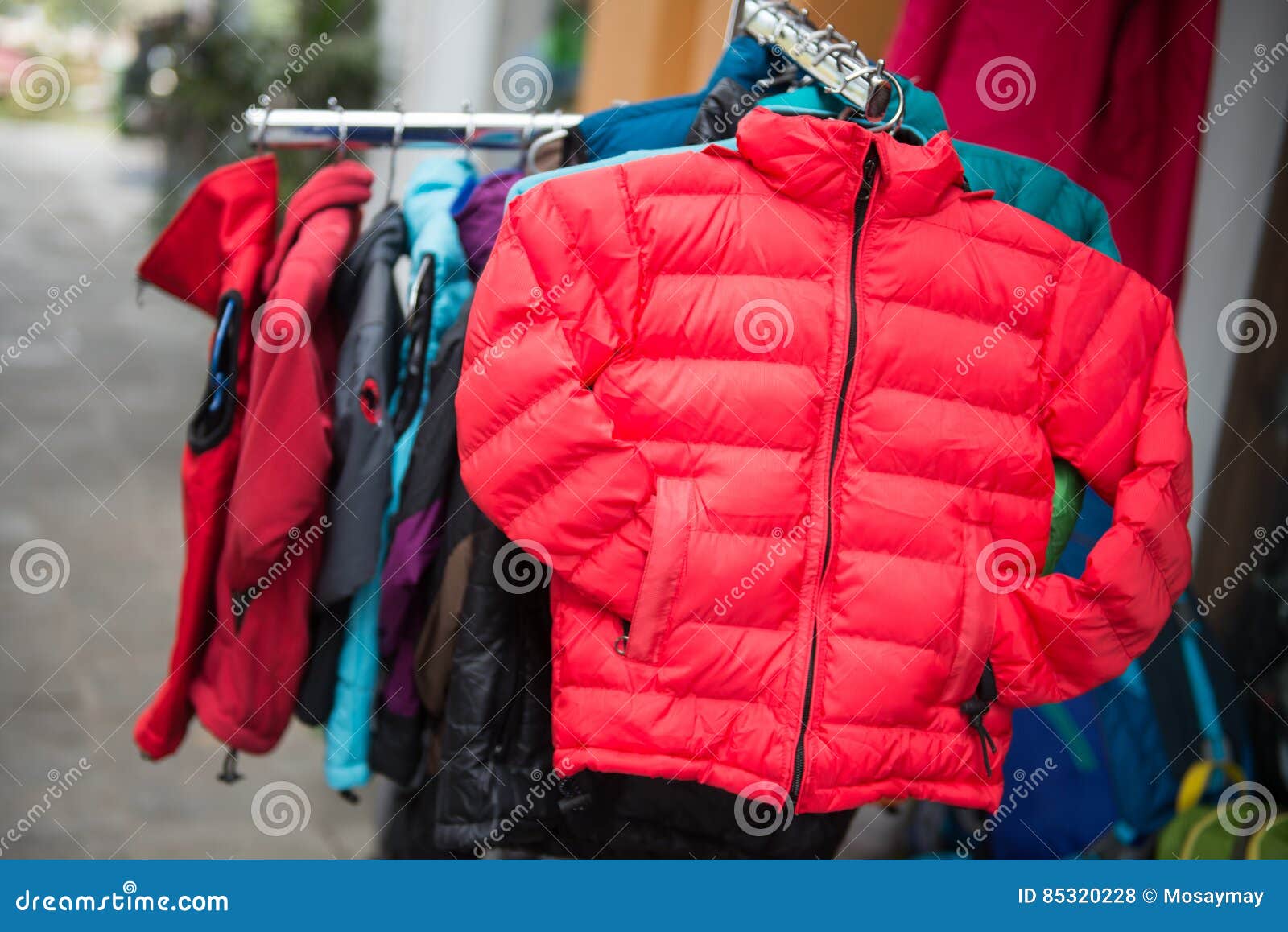 Down Jacket for Sell in Clothing Shop Stock Photo - Image of apparel ...