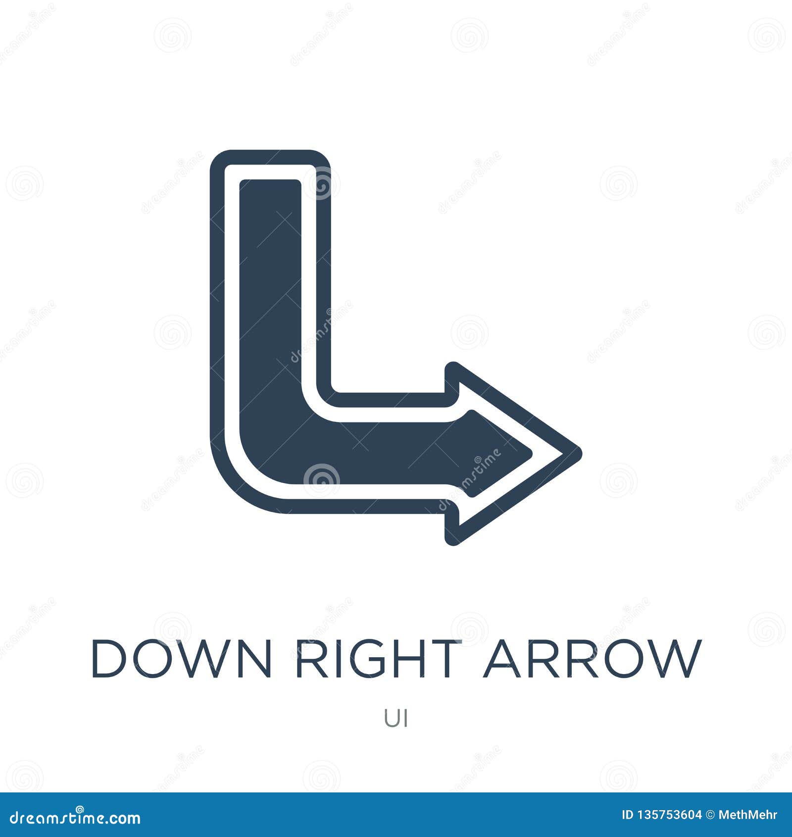 Down Right Arrow Icon in Trendy Design Style. Down Right Arrow Icon ...