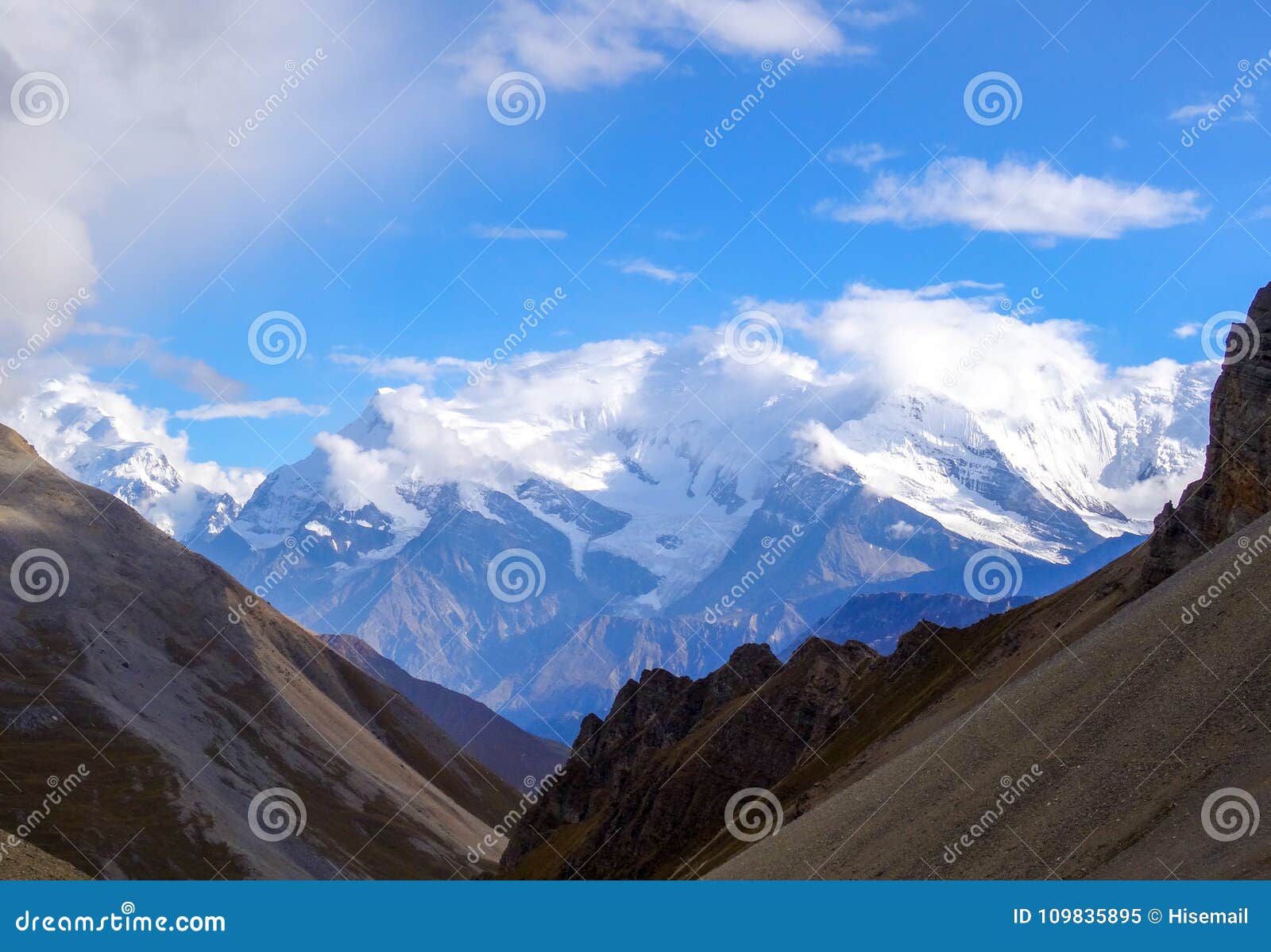 Down a Screen Valley Towards a Icey Mountain Range Stock Image - Image ...