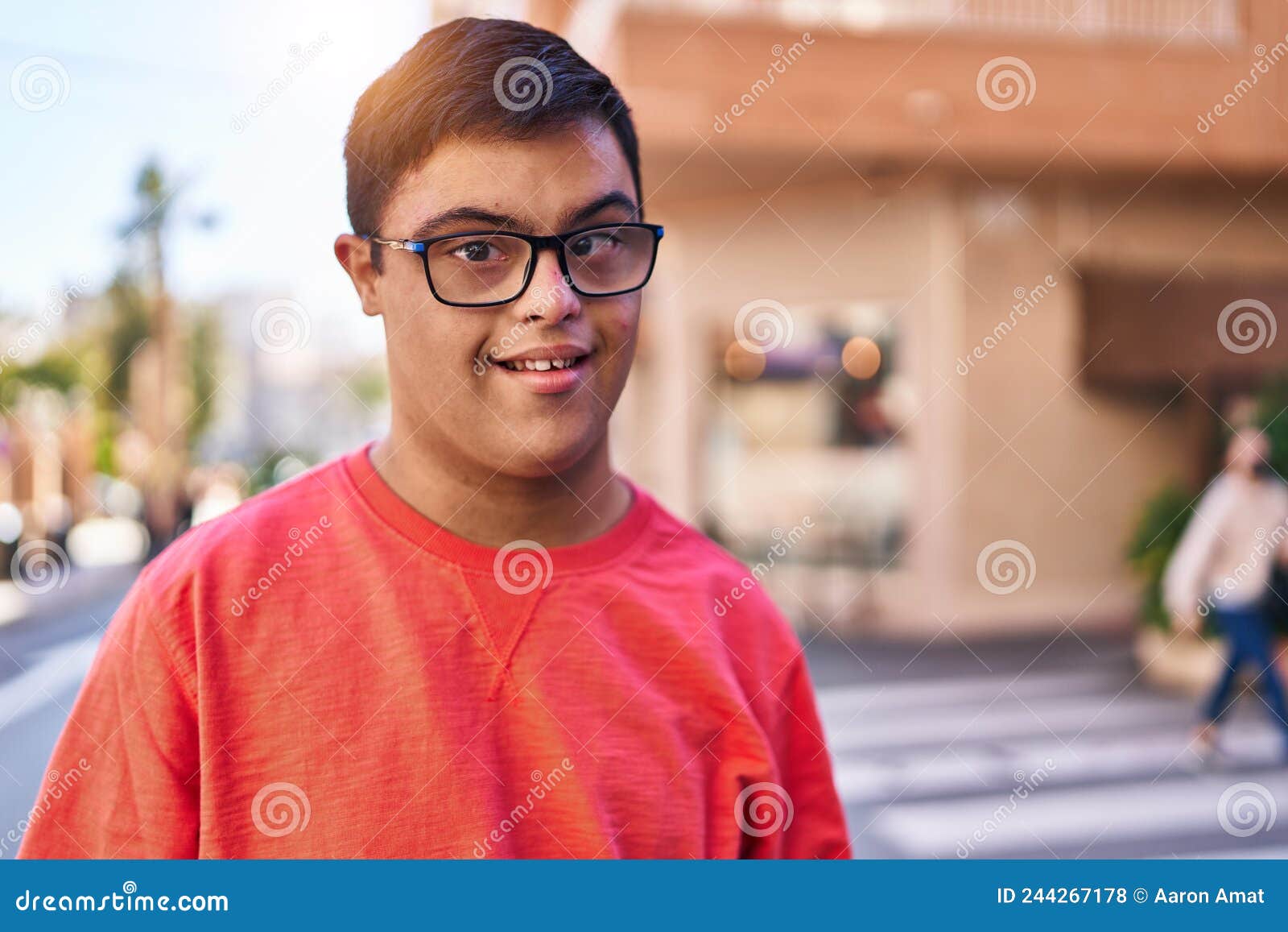 Down Syndrome Man Smiling Confident Standing at Street Stock Photo ...