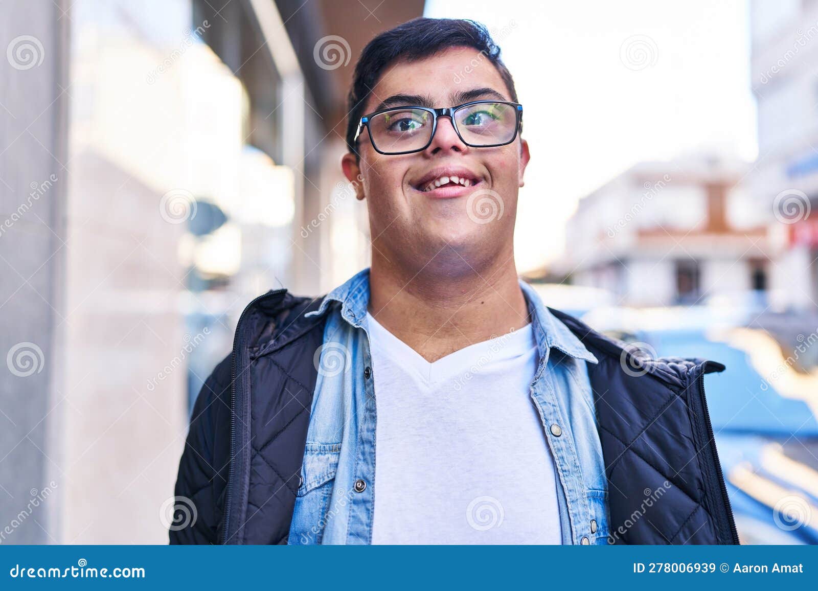 Down Syndrome Man Smiling Confident Standing at Street Stock Image ...