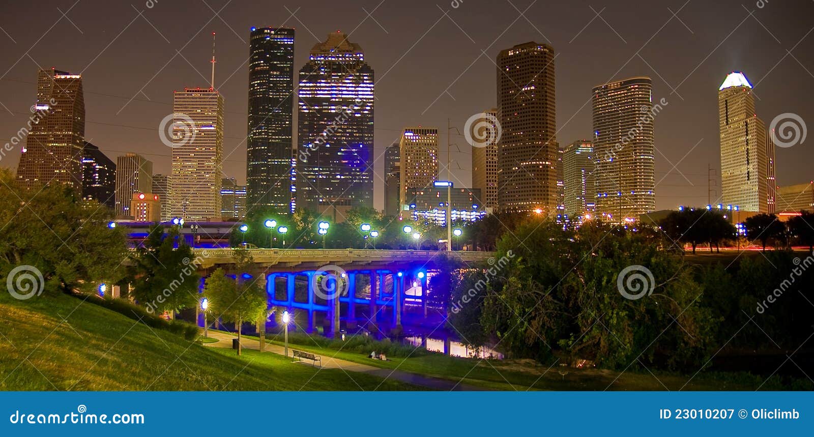 Down Town Houston by night stock image. Image of urban - 23010207