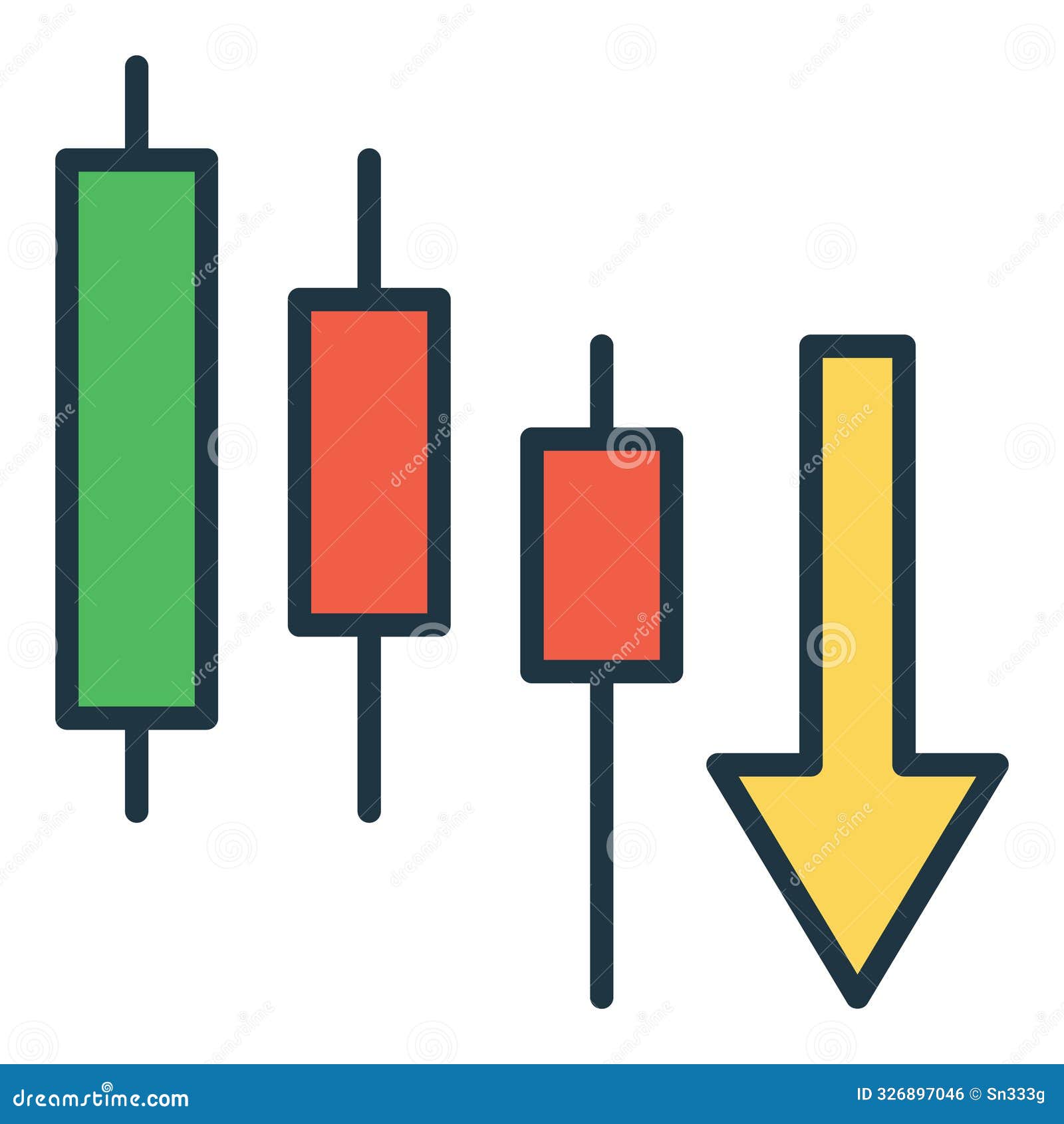 Down Trend with Candlestick Charts Vector Technical Analysis Colored ...