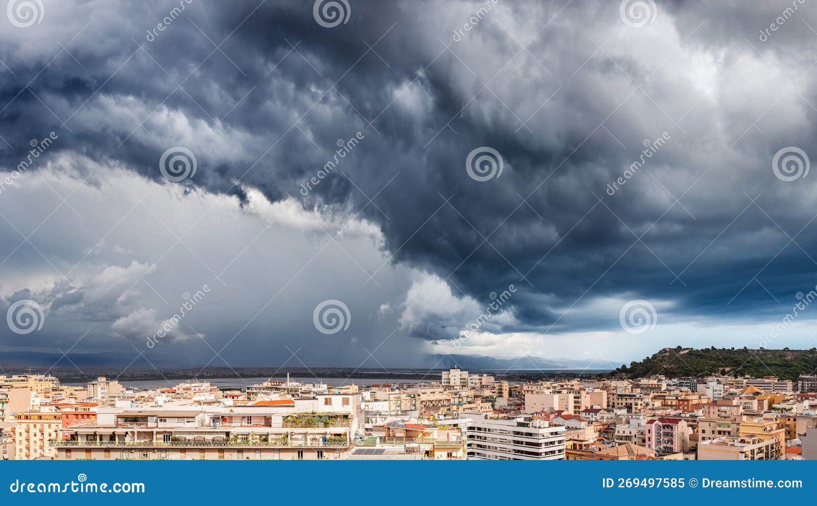 Downburst Over Cagliari City. Heavy Rain Over the City, Extreme Whether ...