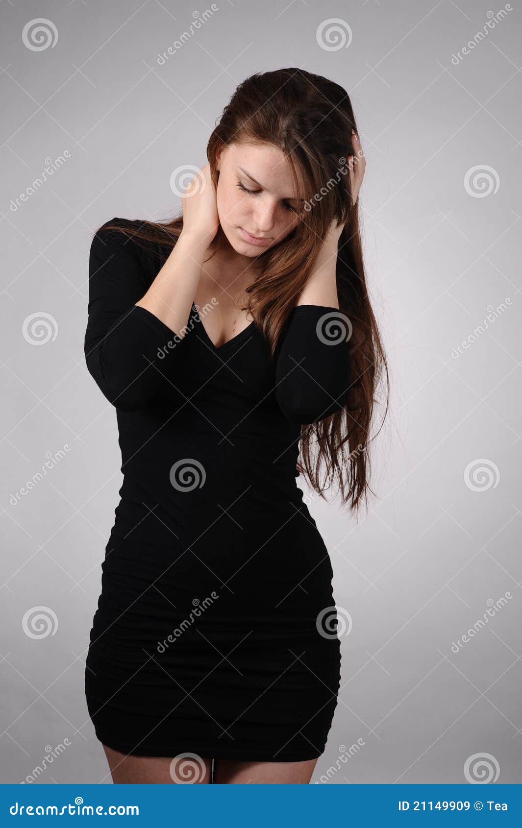 Downcast look stock image. Image of black, front, females - 21149909