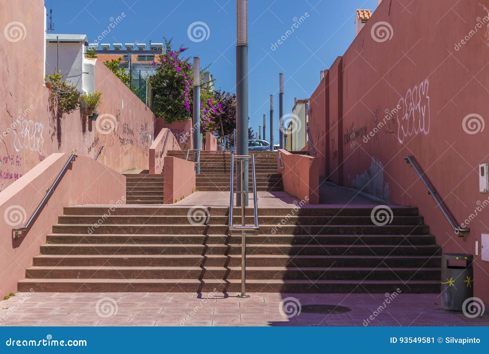 Downed Alley with Red Stairs Stock Image - Image of realism, modern ...