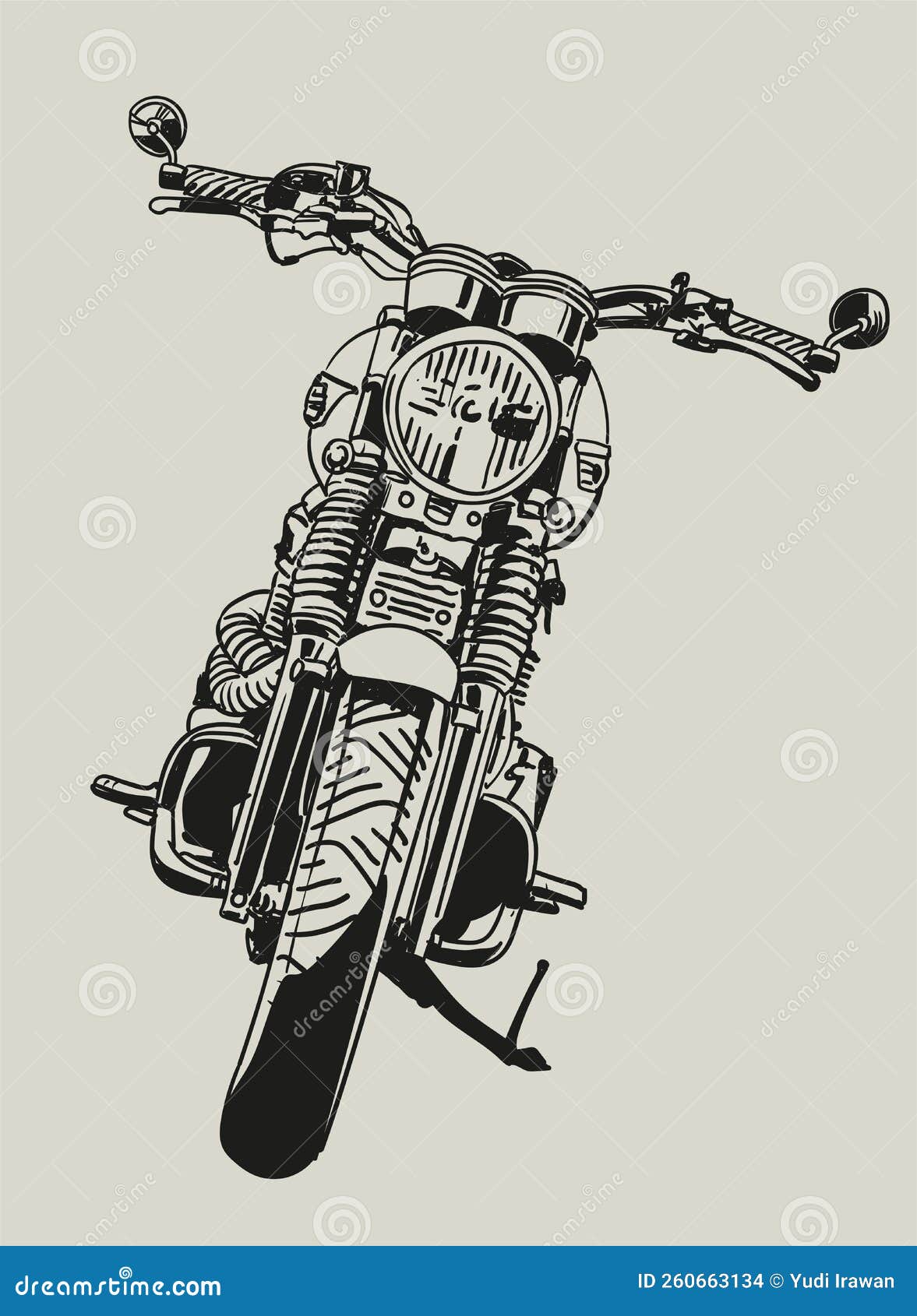 Hand Draw Front Custom Motorcycle Vector Illustration Stock Vector ...