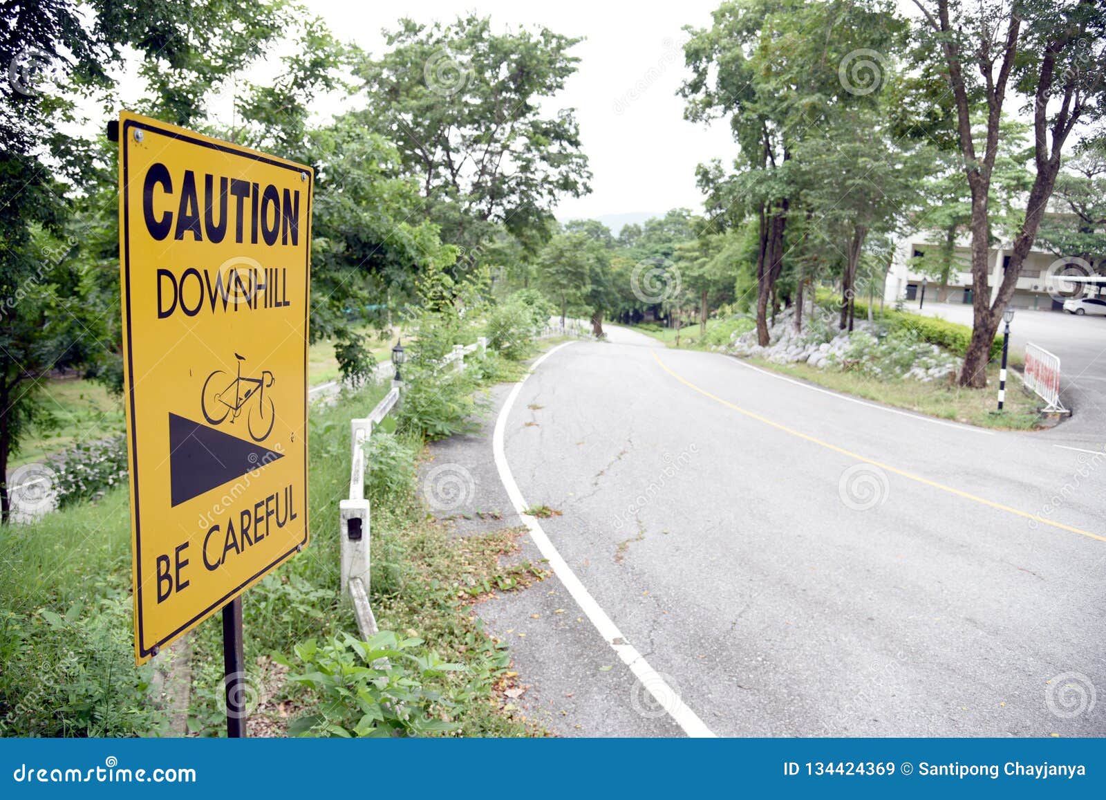 Downhill Bike Sign. Caution Downhill. Be Careful. Stock Image - Image ...