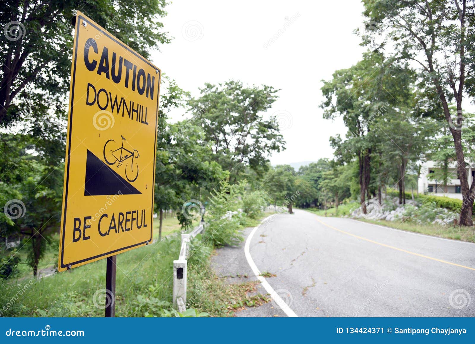 Downhill Bike Sign. Caution Downhill. Be Careful. Stock Image - Image ...