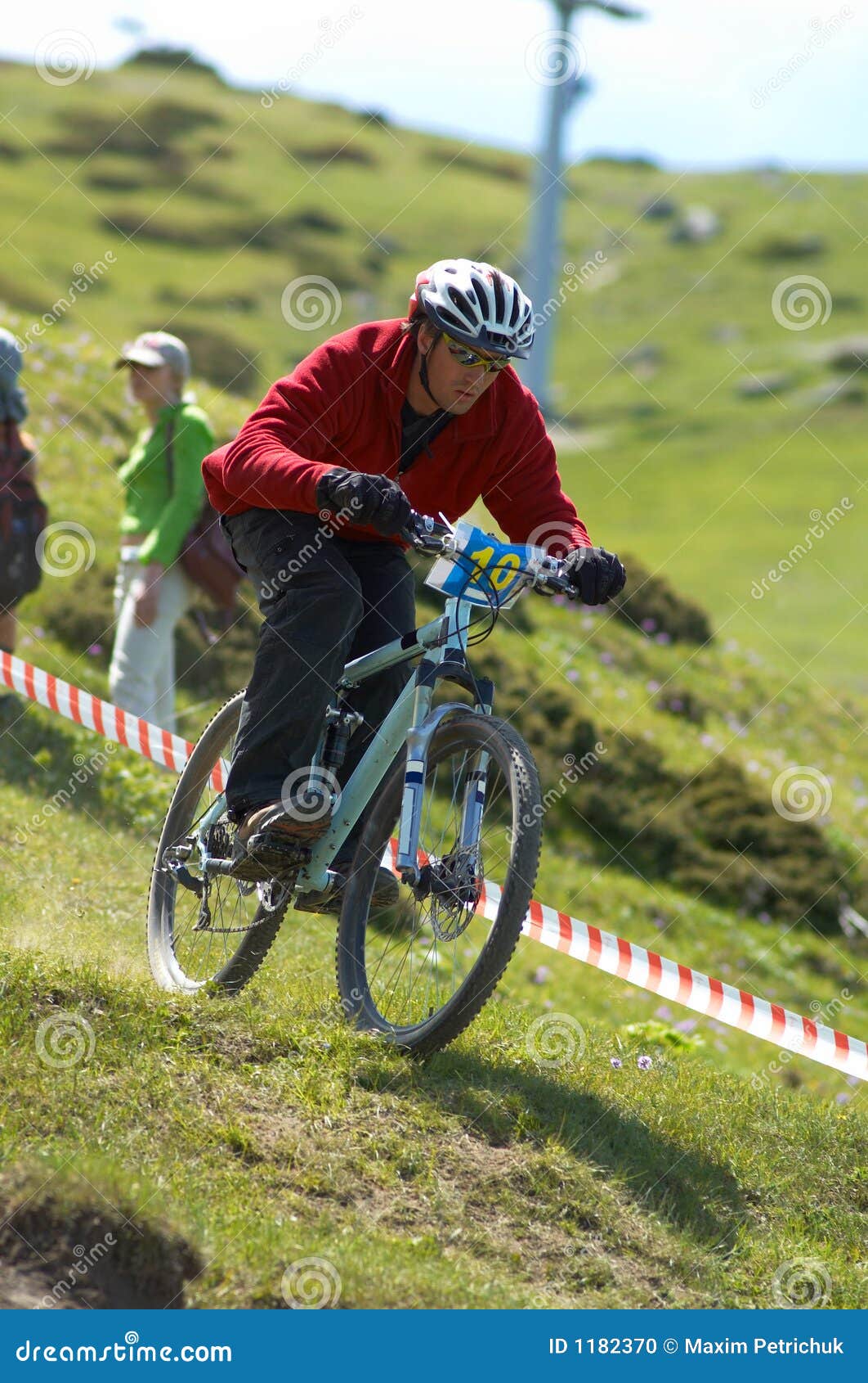 Downhill racer in red stock photo. Image of autumn, bicycle - 1182370